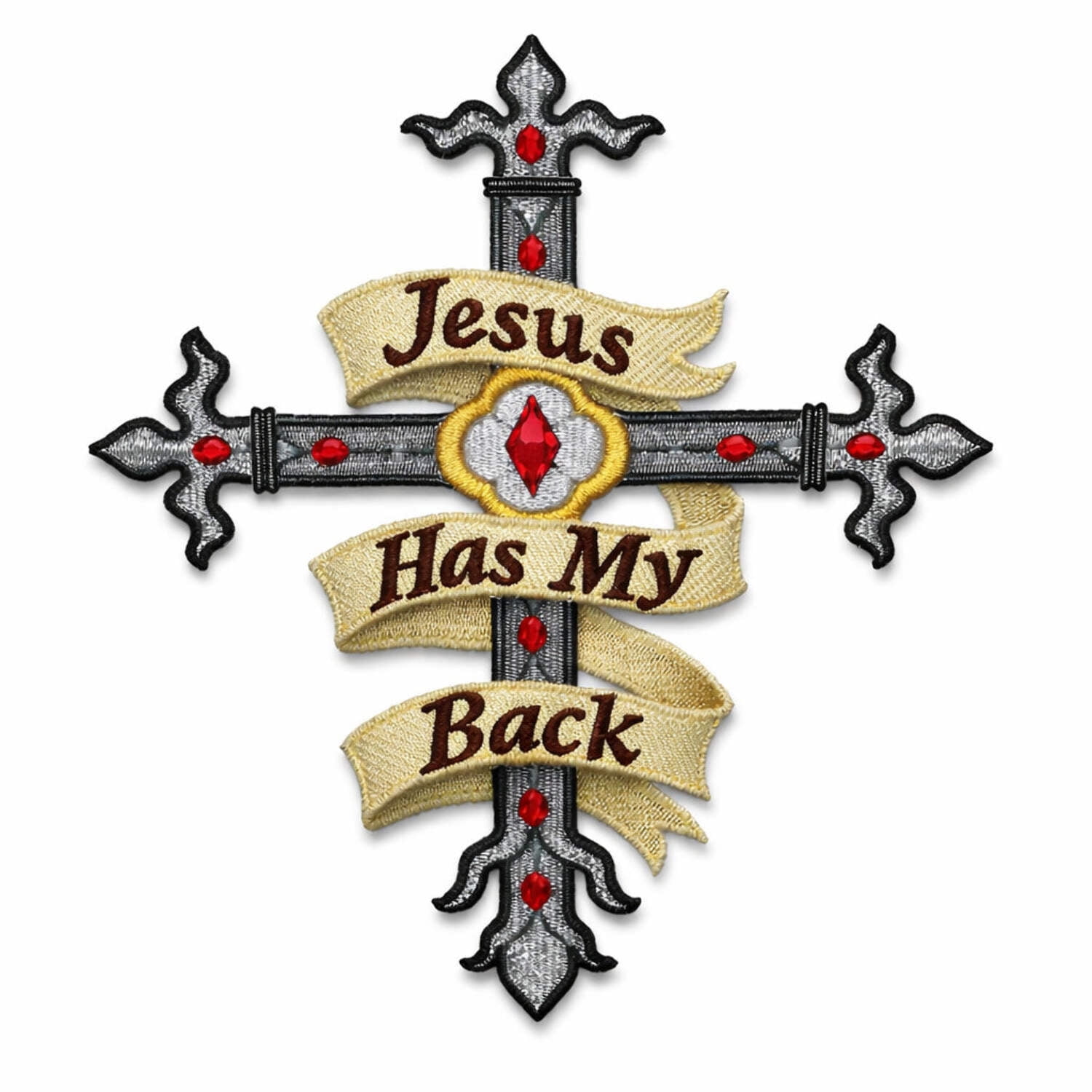 Holy Cross Jesus has My Back Embroidery Iron On/Sew Patch [6.5" x 4.87 ...