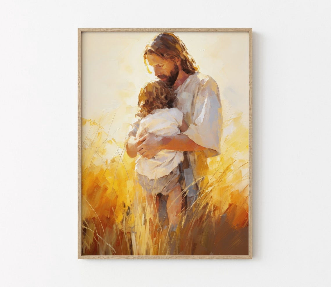 Holy Embrace Oil Painting Print, Jesus Portrait, Jesus Print, Jesus ...