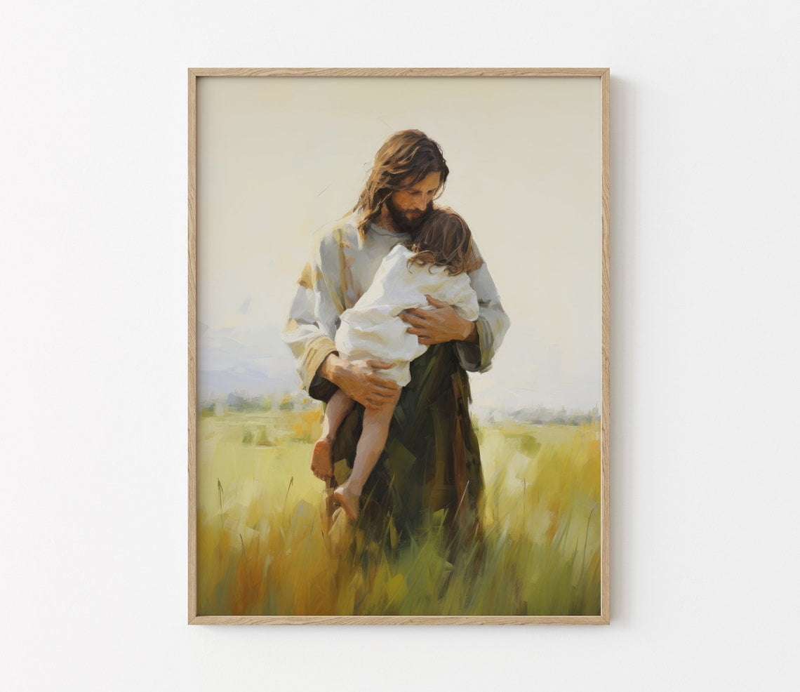 Holy Embrace Oil Painting Print, Jesus Portrait, Jesus Print, Jesus ...