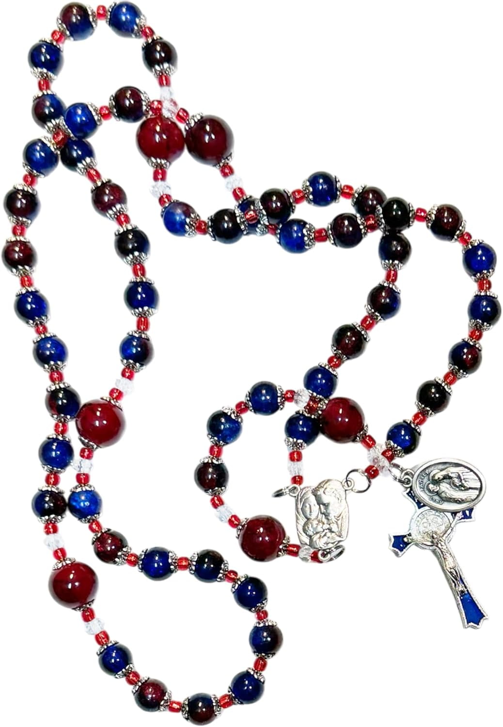 Holy Family Blue & Red Sodalite Beads 10mm Beaded Rosary with Silver ...