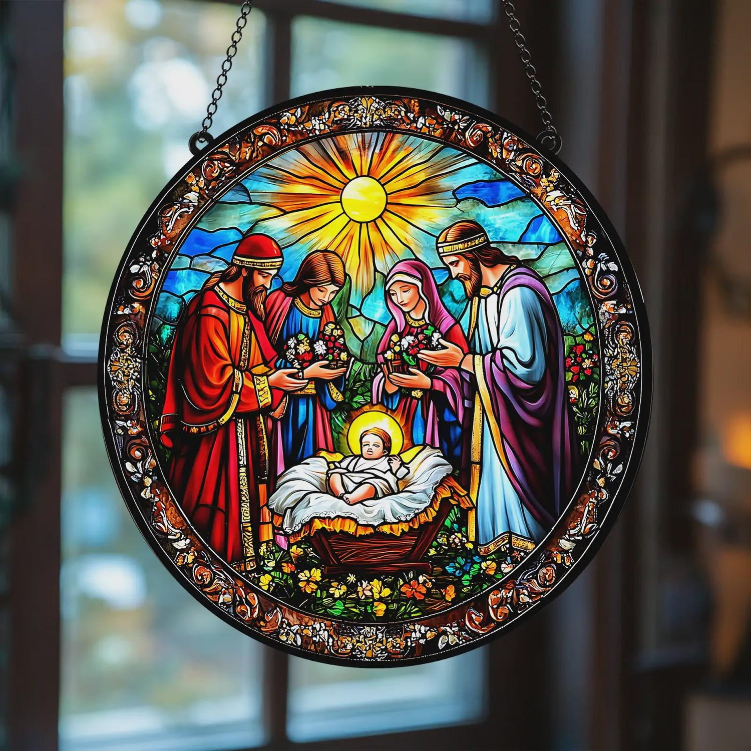 Holy Family Nativity Christmas Acrylic Faux Stained Glass Suncatcher ...