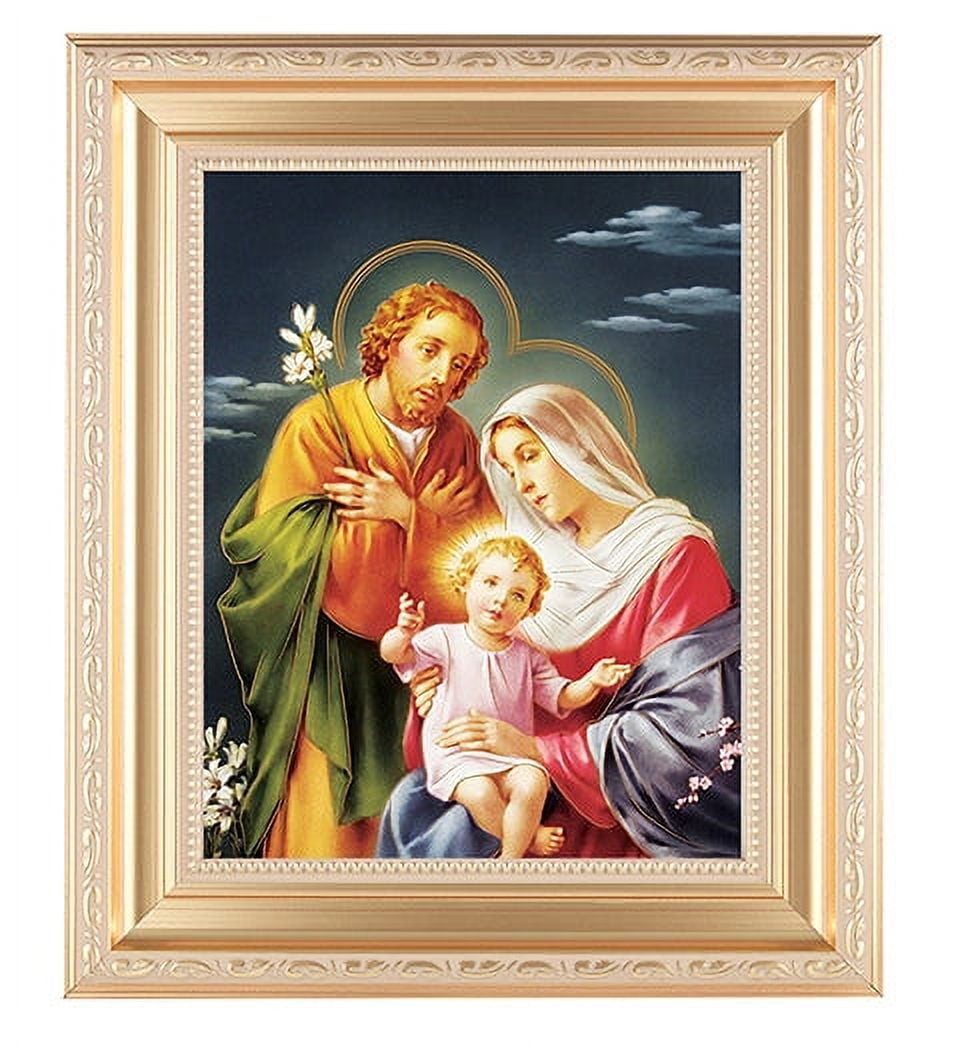 Holy Family Picture Framed Wall Art Decor Large, Satin Gold Fluted ...