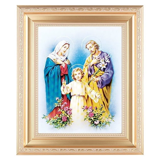 Holy Family Picture Framed Wall Art Decor Large, Satin Gold Fluted ...