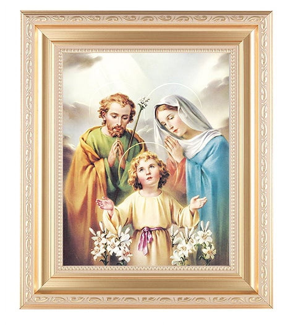 Holy Family Picture Framed Wall Art Decor Large, Satin Gold Fluted ...