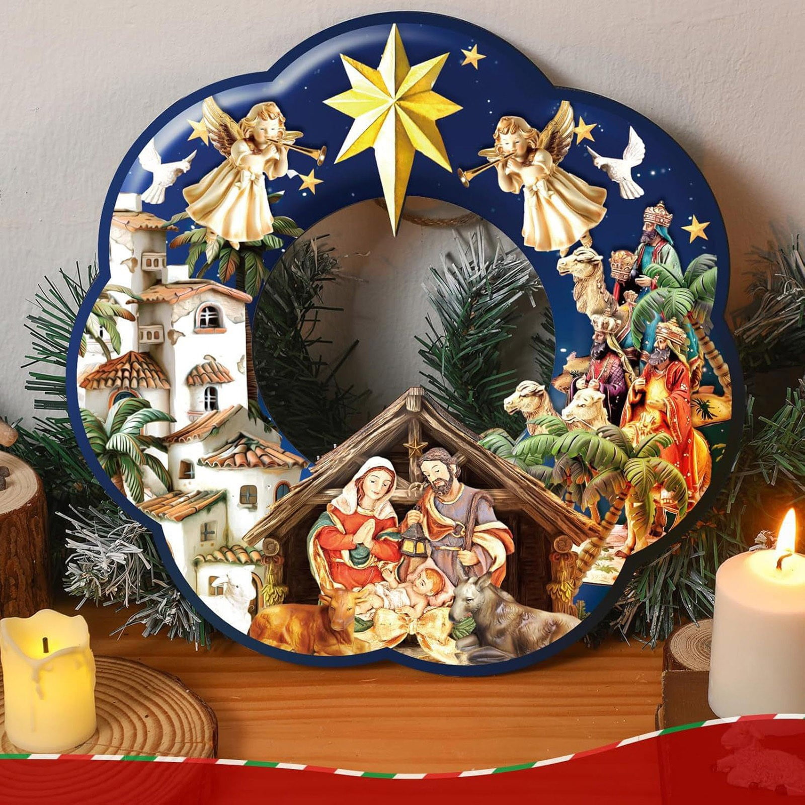 Holy Family Wreath Decorations,Wooden Nativity Scene Wreath Christmas ...