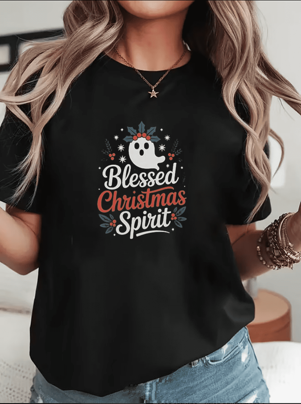 Holy Ghost Floral Blessed Christmas Spirit Festive Faith Unisex T-Shirt ...