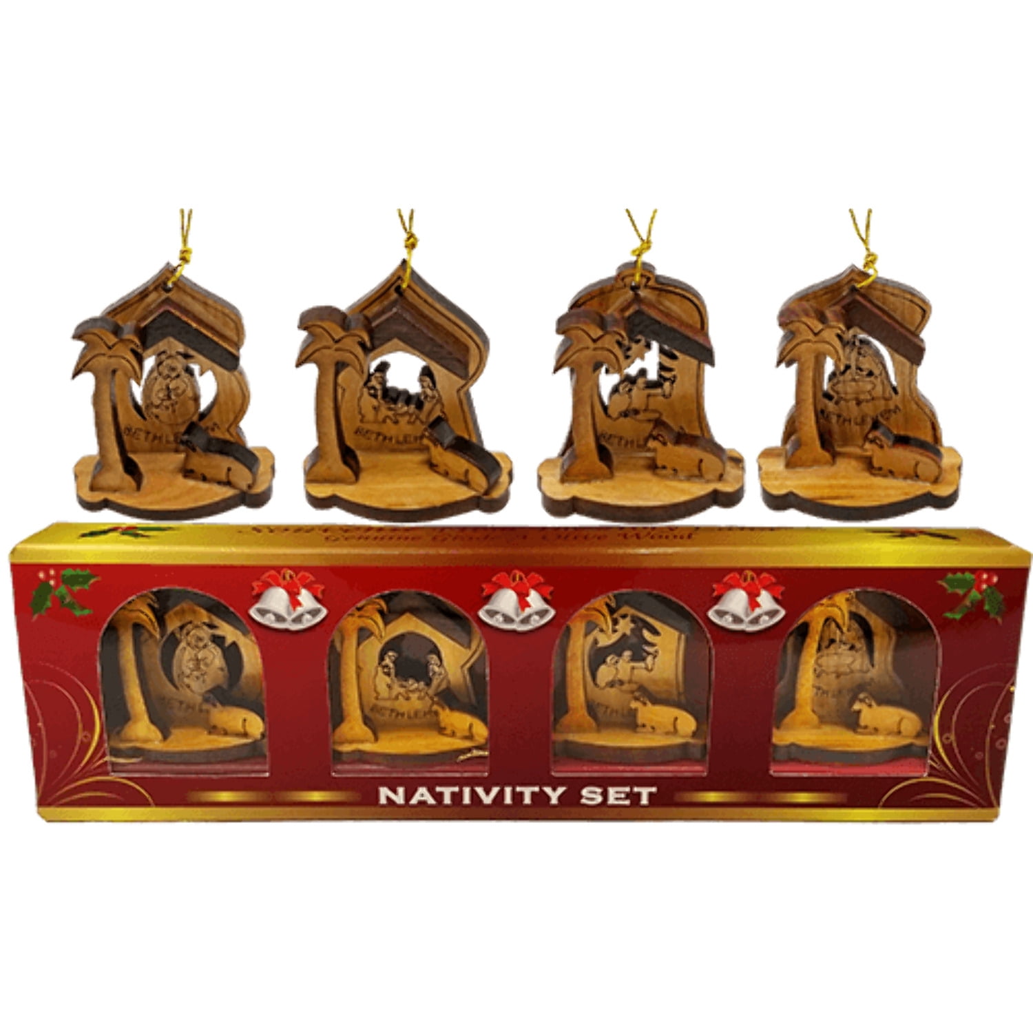 Holy Land 4 Ornament Olive Wood Nativity Set in Box - Walmart.com