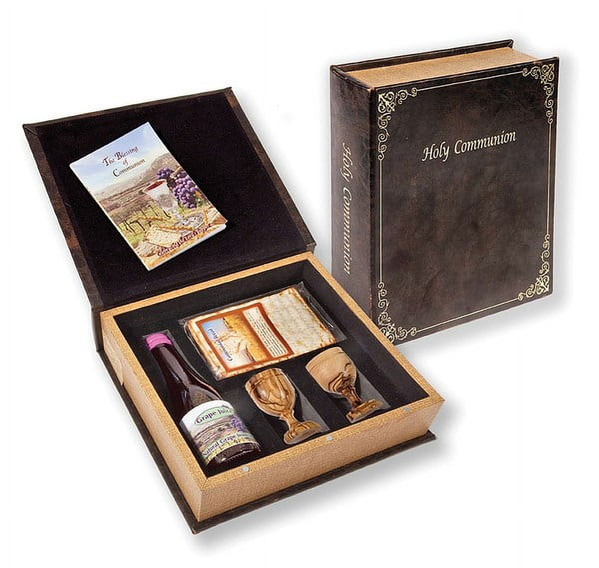 Communion-Set-Grape Juice Matzah Bread & 2 Olivewood Cups In Box ...