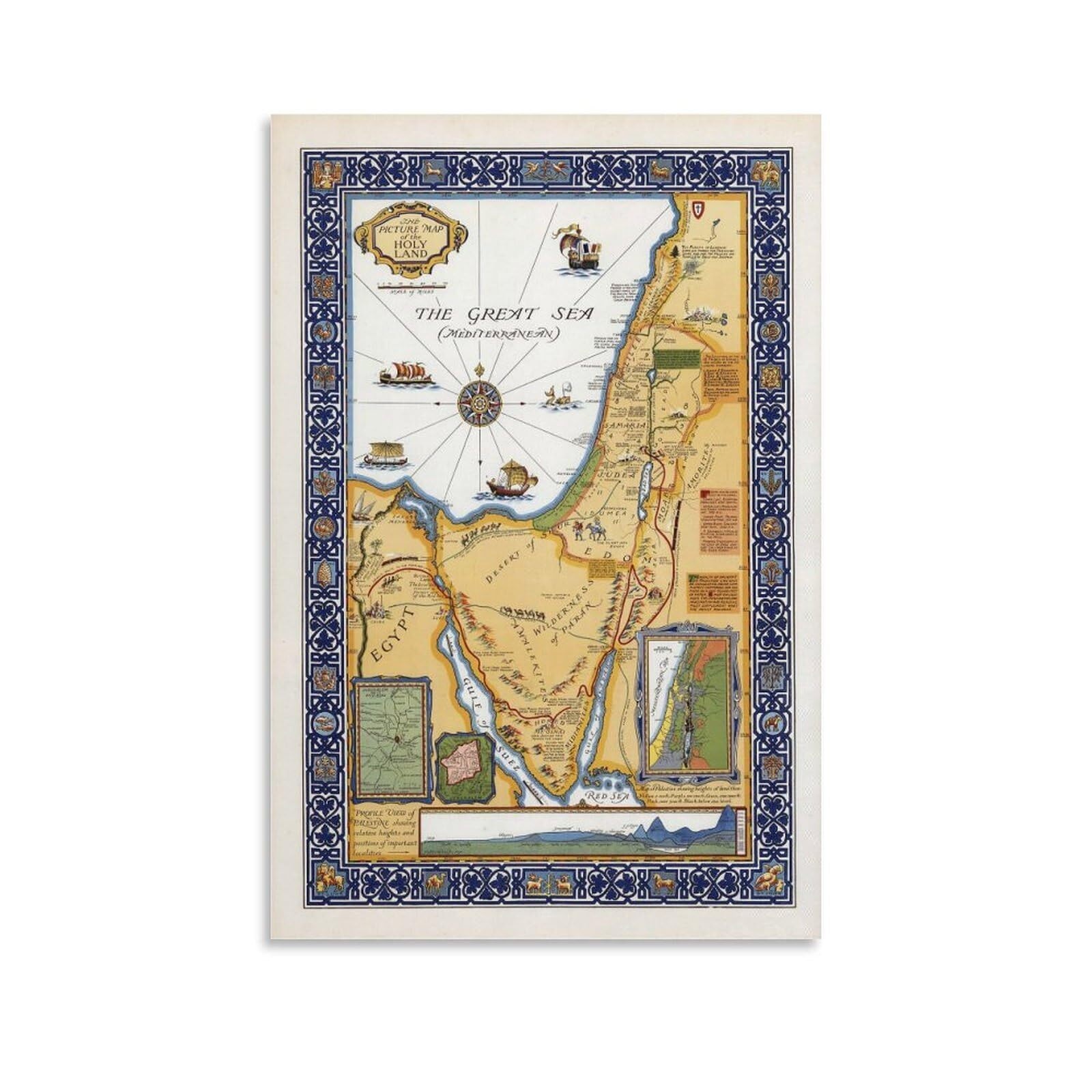Holy Land Map Vintage Bible Poster - Old Pictorial Map New Testament ...