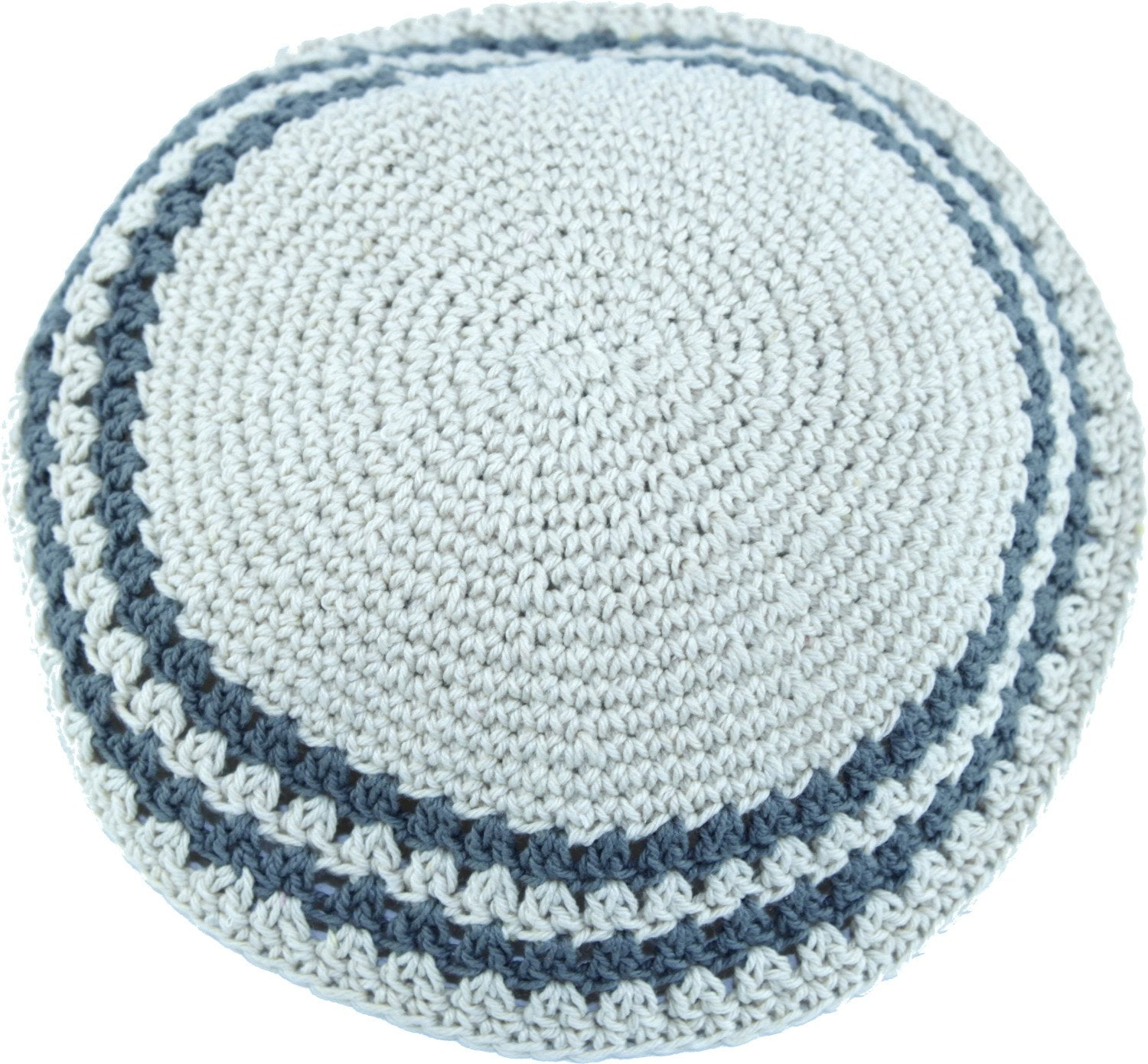 Holy Land Market Beige/Dark Grey 17cm DMC 100% Knitted Cotton Kippah ...