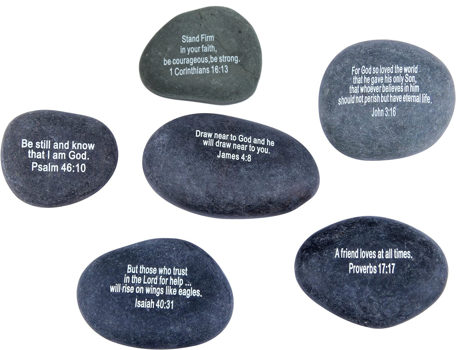 Holy Land Market Engraved Inspirational Black Stones - Model II - (6 ...