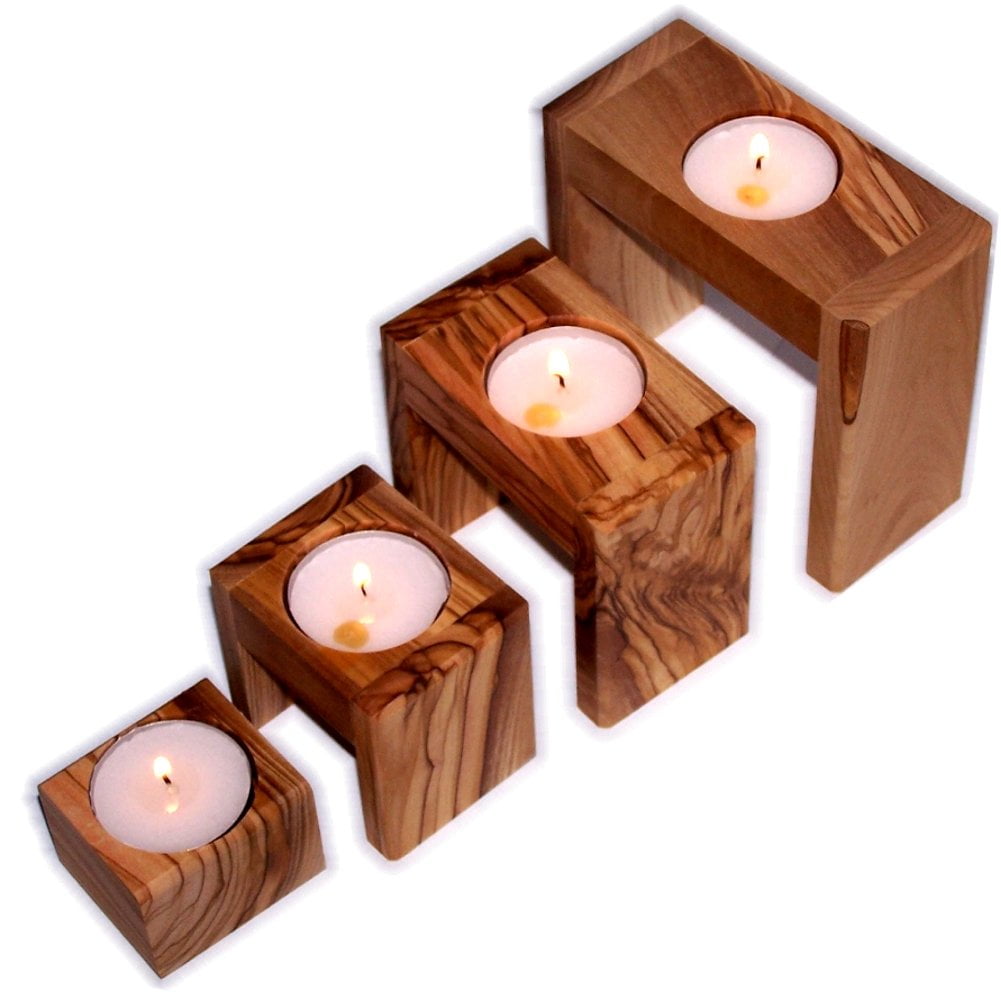 Holy Land Market Four Olive Wood tealight Candle Holders from Bethlehem ...