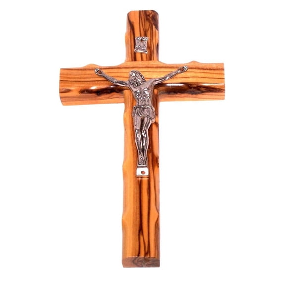 Holy Land Market Olive Wood Wall Cross with Pewter Crucifix, Religious ...