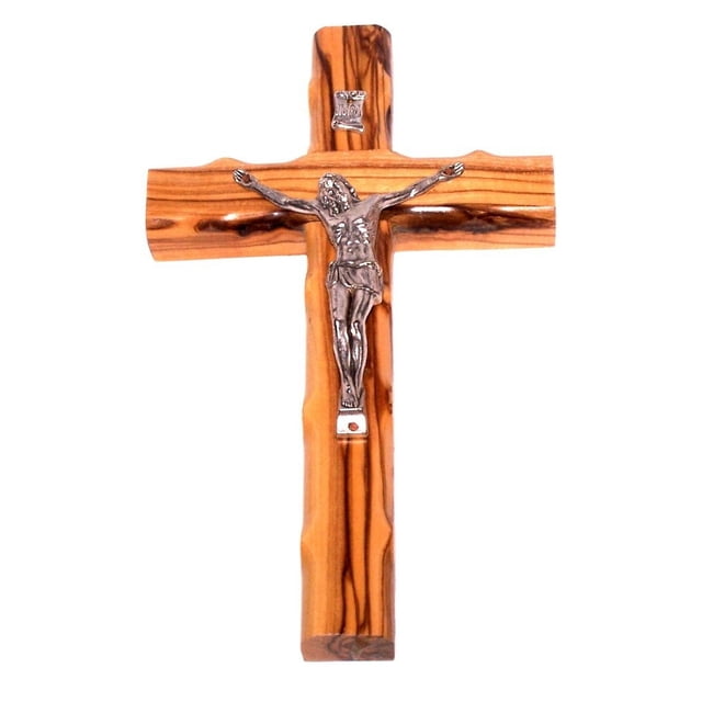 Holy Land Market Olive Wood Wall Cross with Pewter Crucifix, Religious ...