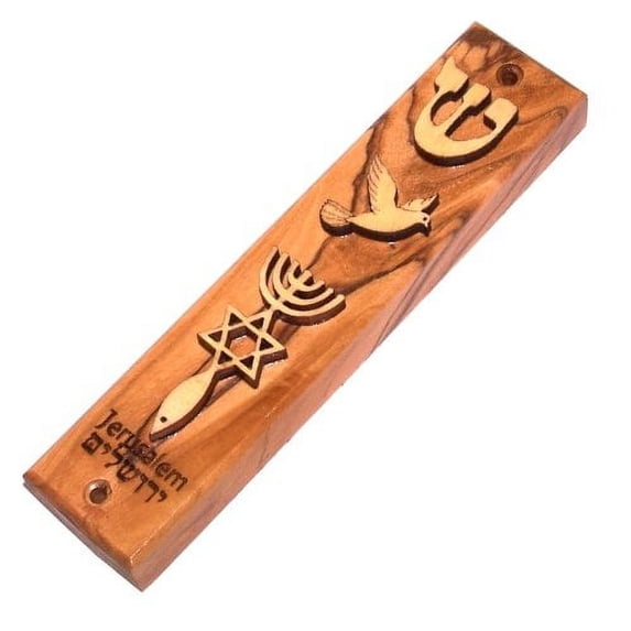 Holy Land Market Olive Wood Messianic Mezuzah Engraved and Ornamented ...