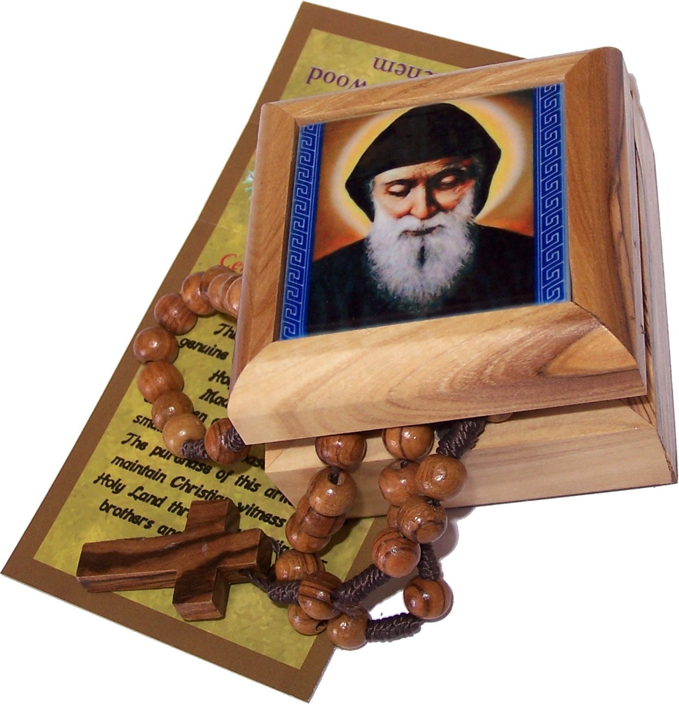 Holy Land Market Olive Wood Rosary and Box from Bethlehem (Mar Charbel ...
