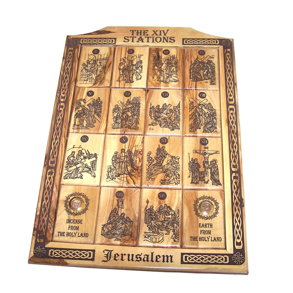 Holy Land Market Olive Wood Stations of The Cross Icon with Images ...