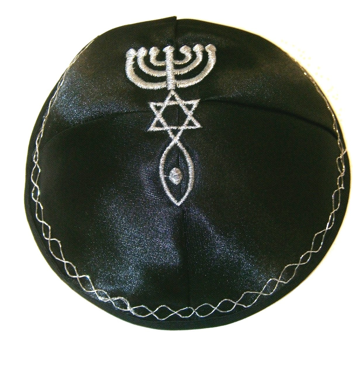 Holy Land Market Satin Kippah with Messianic Sign Embroidered (Black ...