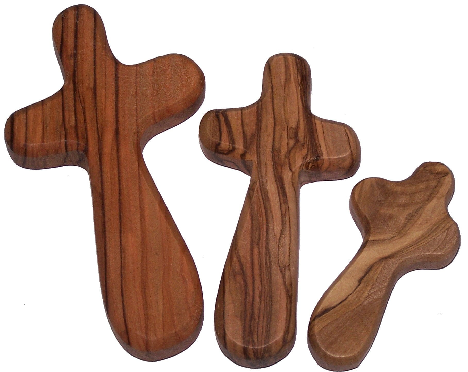 Holy Land Market Three Olive Wood Comfort Handheld Crosses with Velvet ...