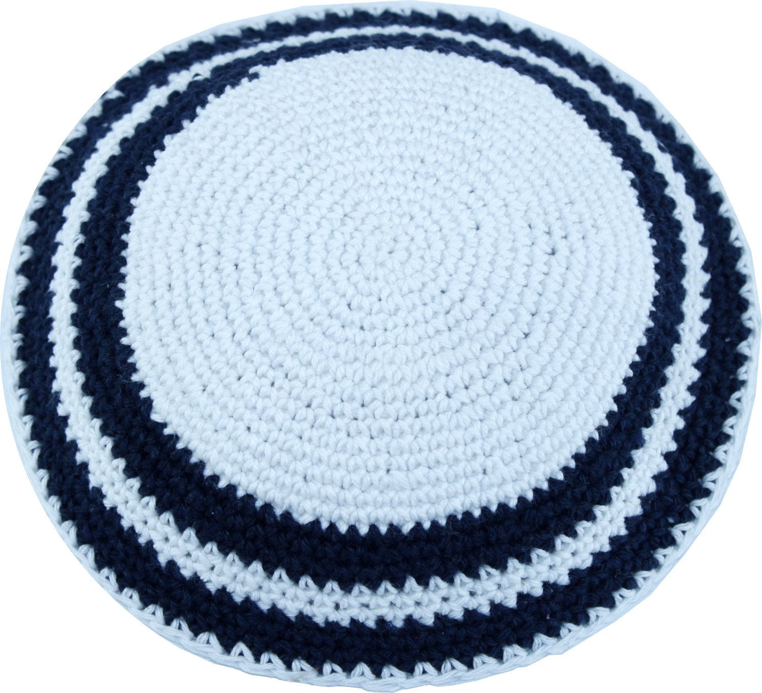 Holy Land Market White/Dark Blue, 17cm DMC 100% Knitted Cotton Kippah ...