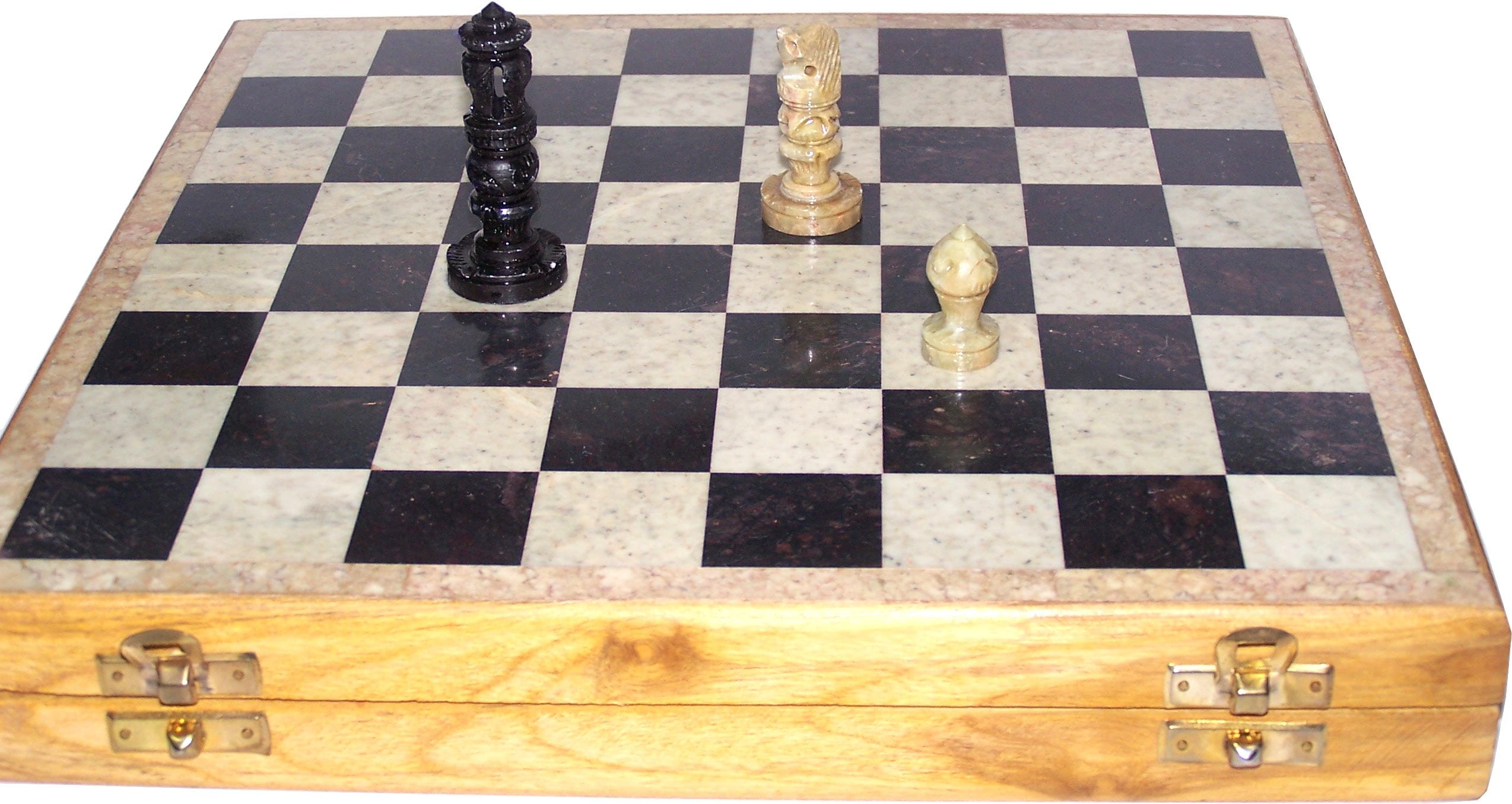 Holy Land Market Wooden Chess with Stones Inlay and Stone Chess Pieces ...