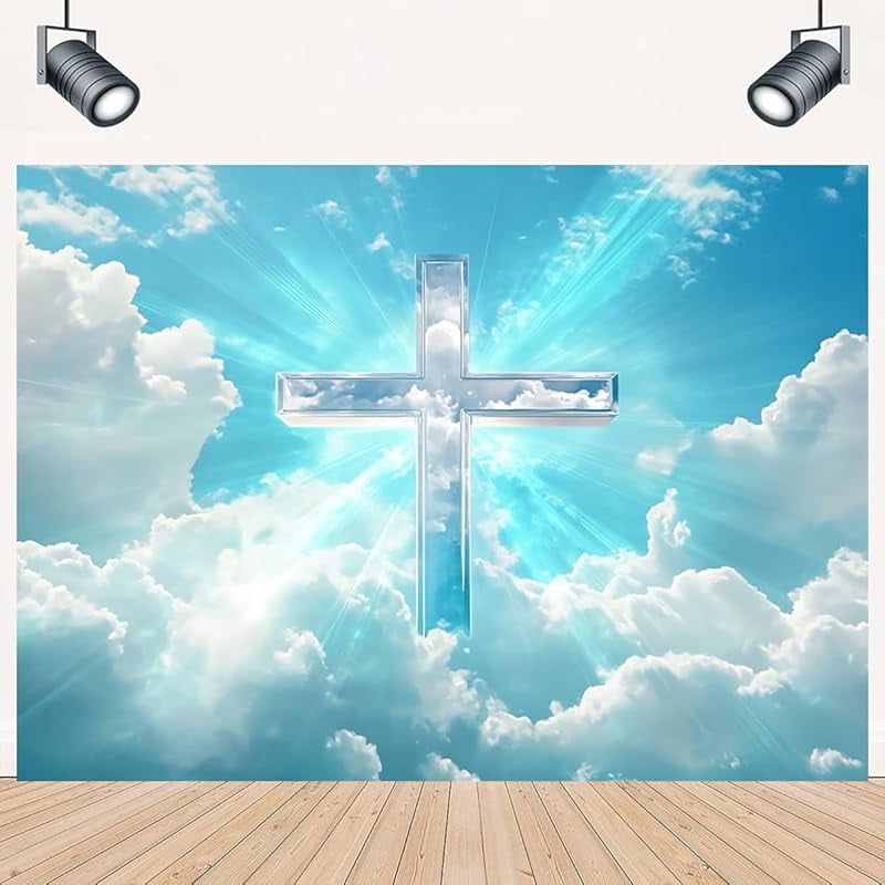 Holy Lights Heaven Sky Clouds Crucifix Backdrop God Bless Baby Shower ...