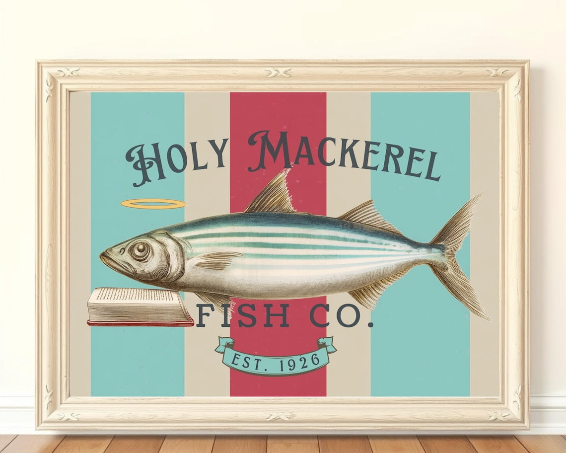 Holy Mackerel Fish Co. Poster: Retro Kitchen Sign Art, Unframed Poster ...