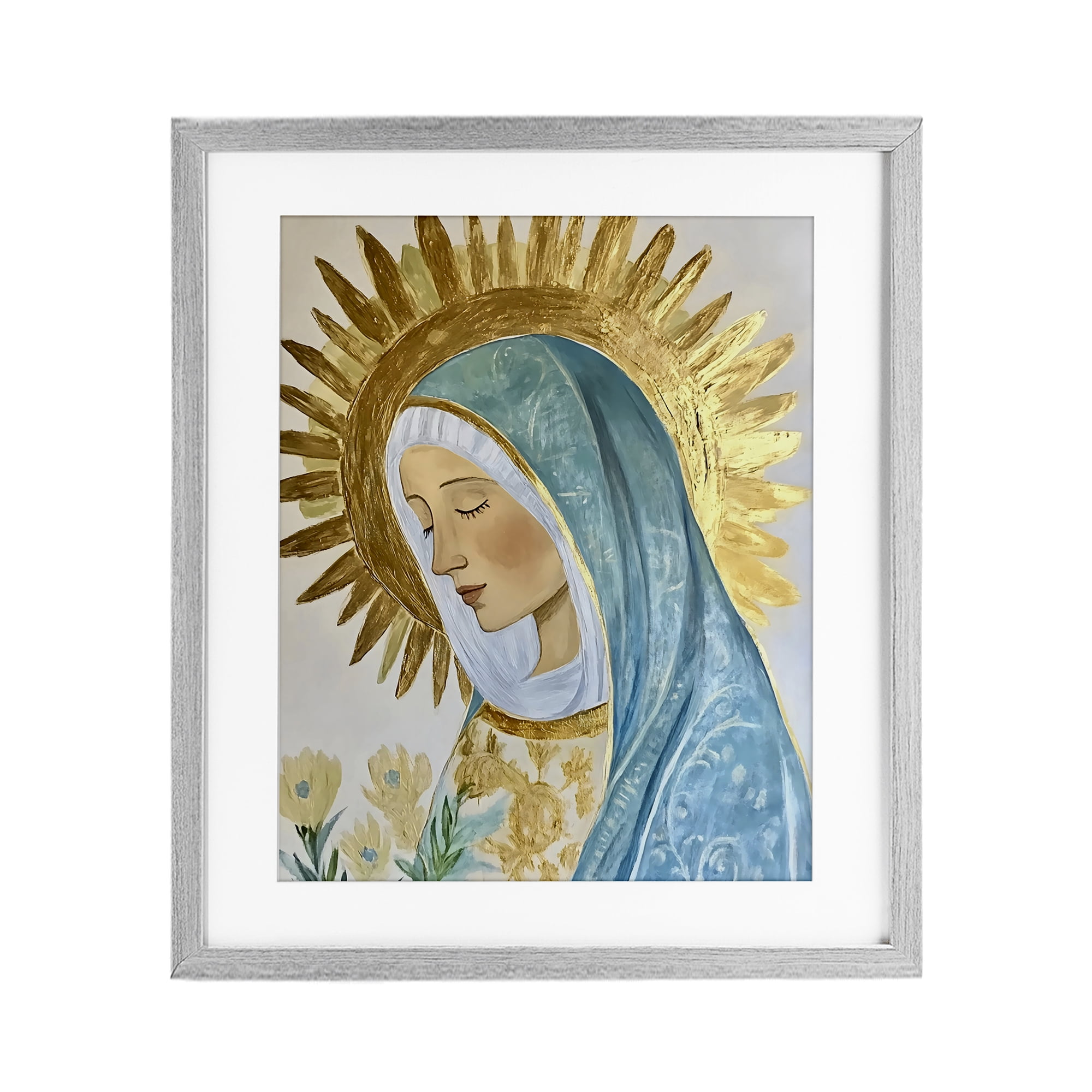 Holy Mary In Gold Gray Framed Print Under Glass, design by Franklyn ...