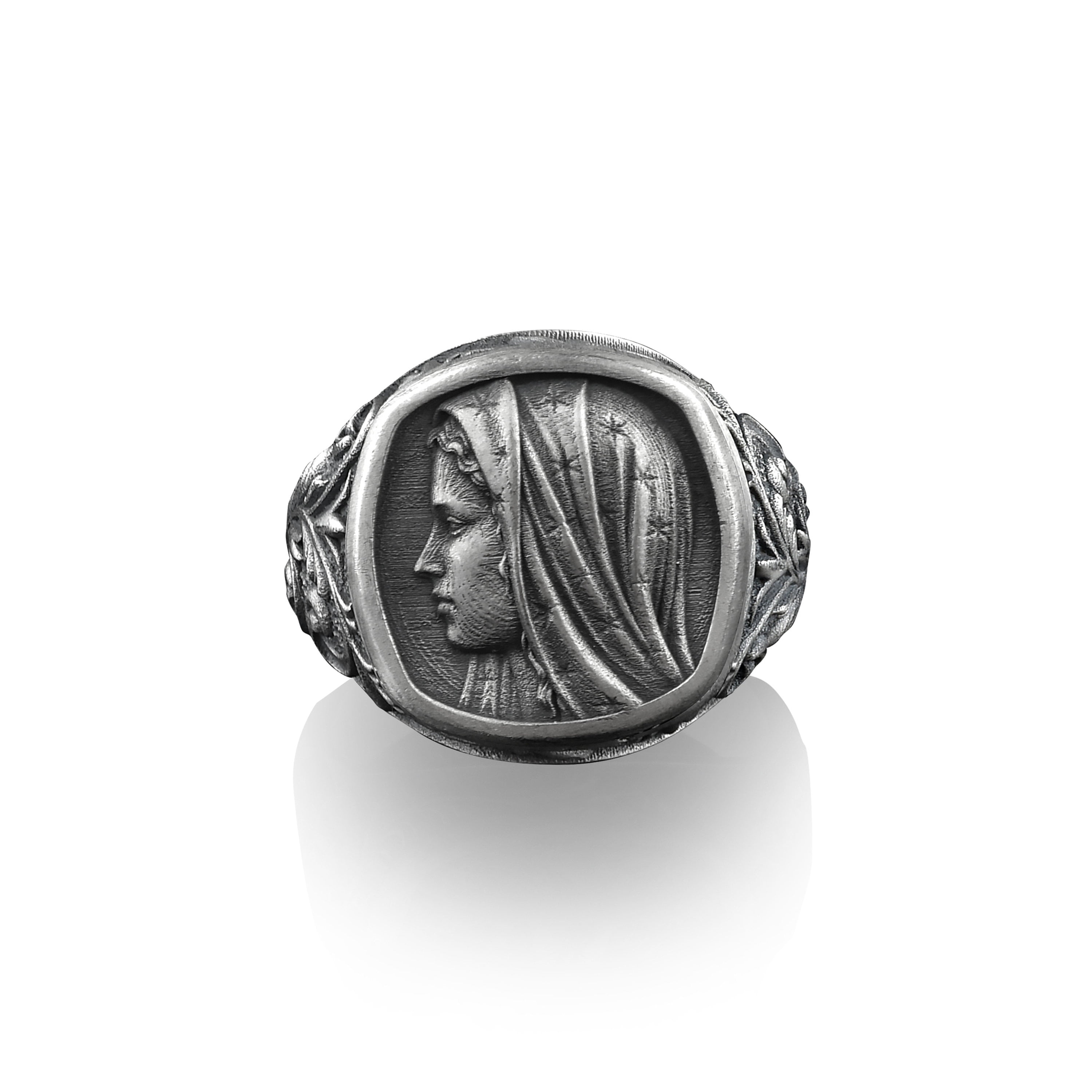 Holy Mother Virgin Mary, Sterling Silver Square Signet Ring, Catholic ...