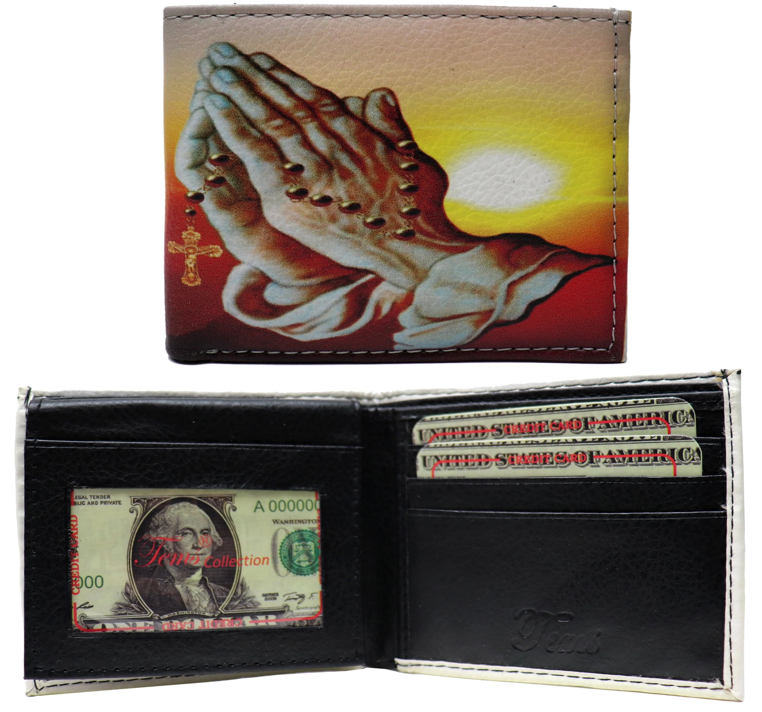 Holy Praying Hands Jesus Cross Leather Bi-Fold Bifold Wallet - Walmart.com