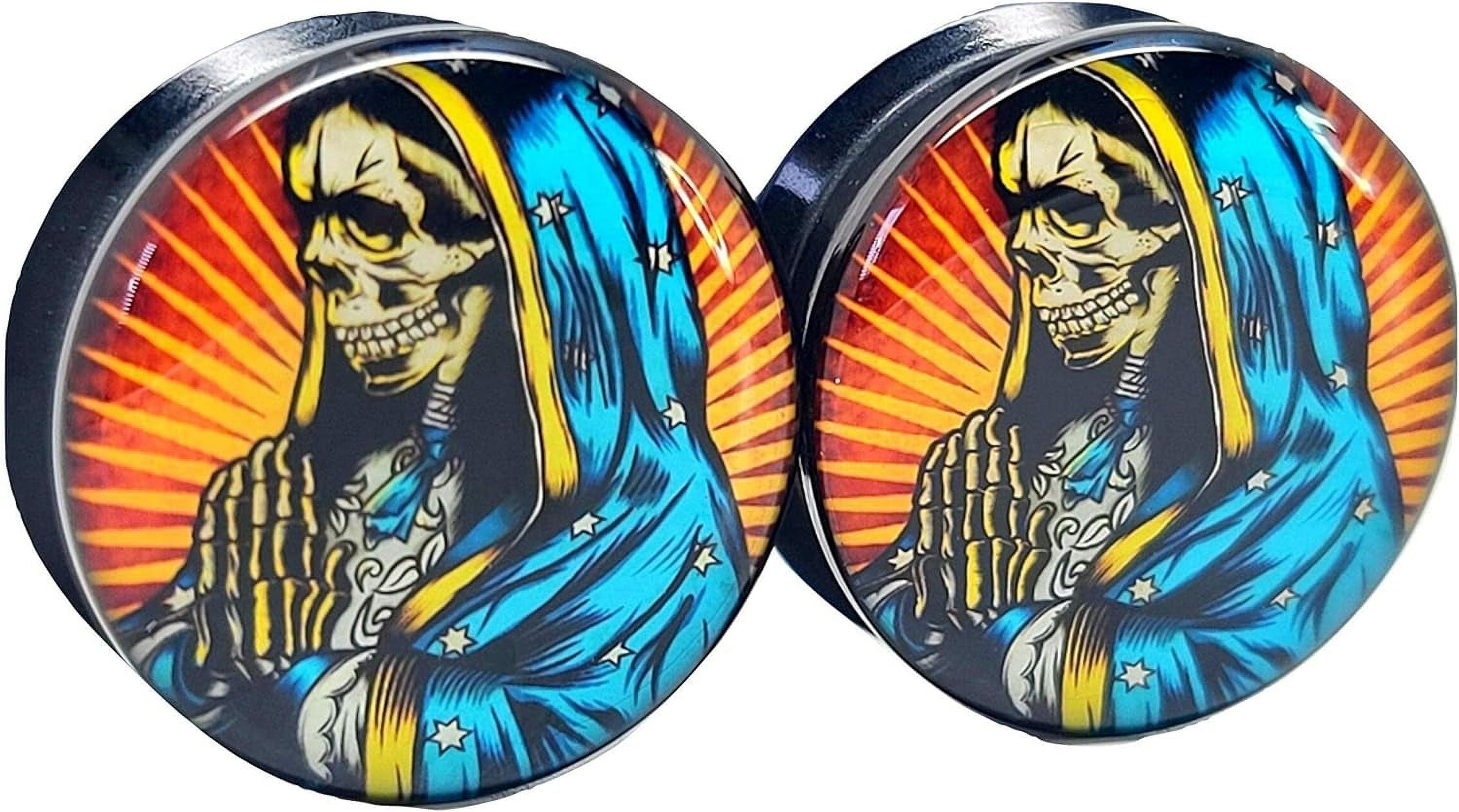 Holy Skeleton Ear Plugs - Acrylic Screw-On - 10 Sizes Pair* (00 Gauge ...