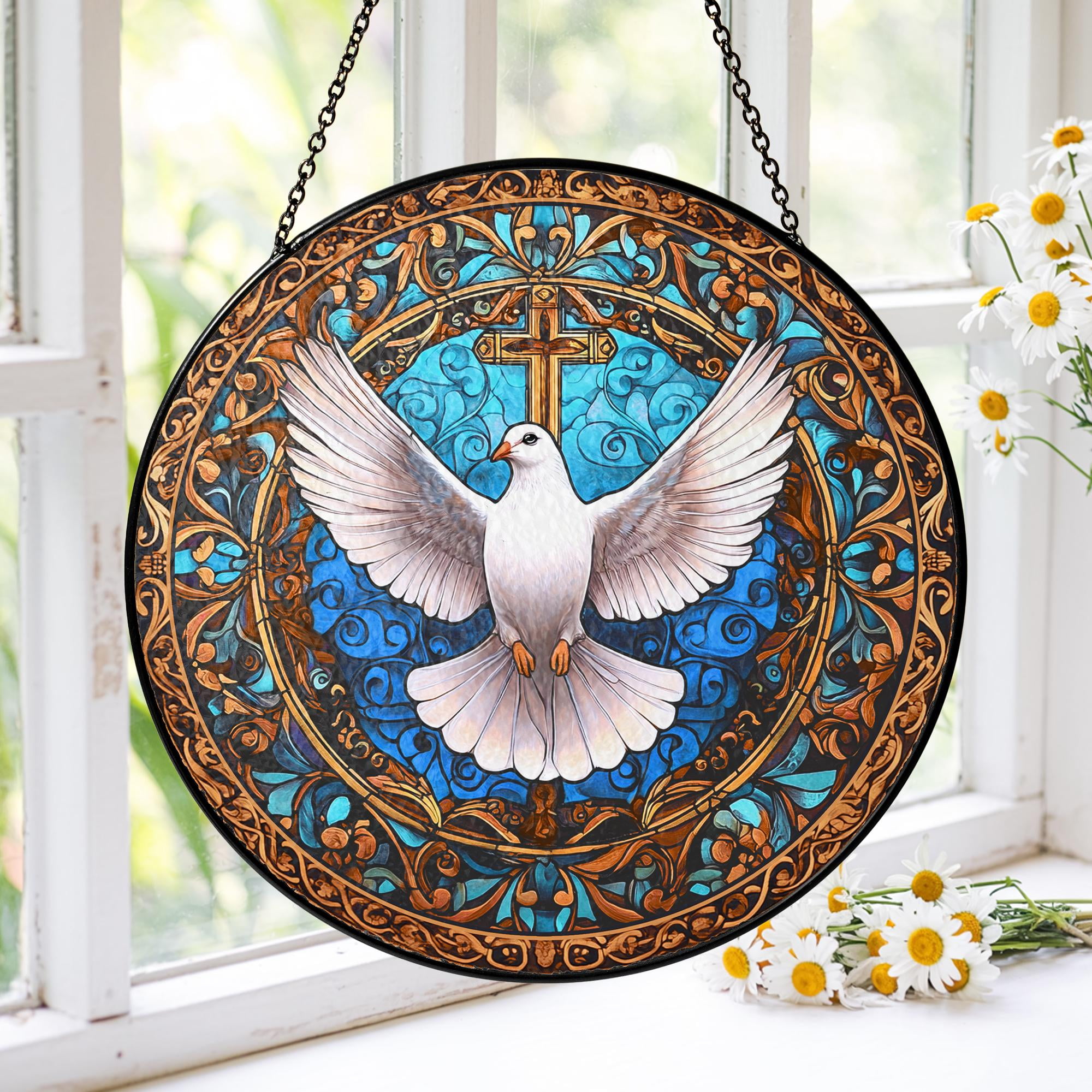 Holy Spirit Dove Window Hanging Decor, Religious Sun Catcher, Radiant ...