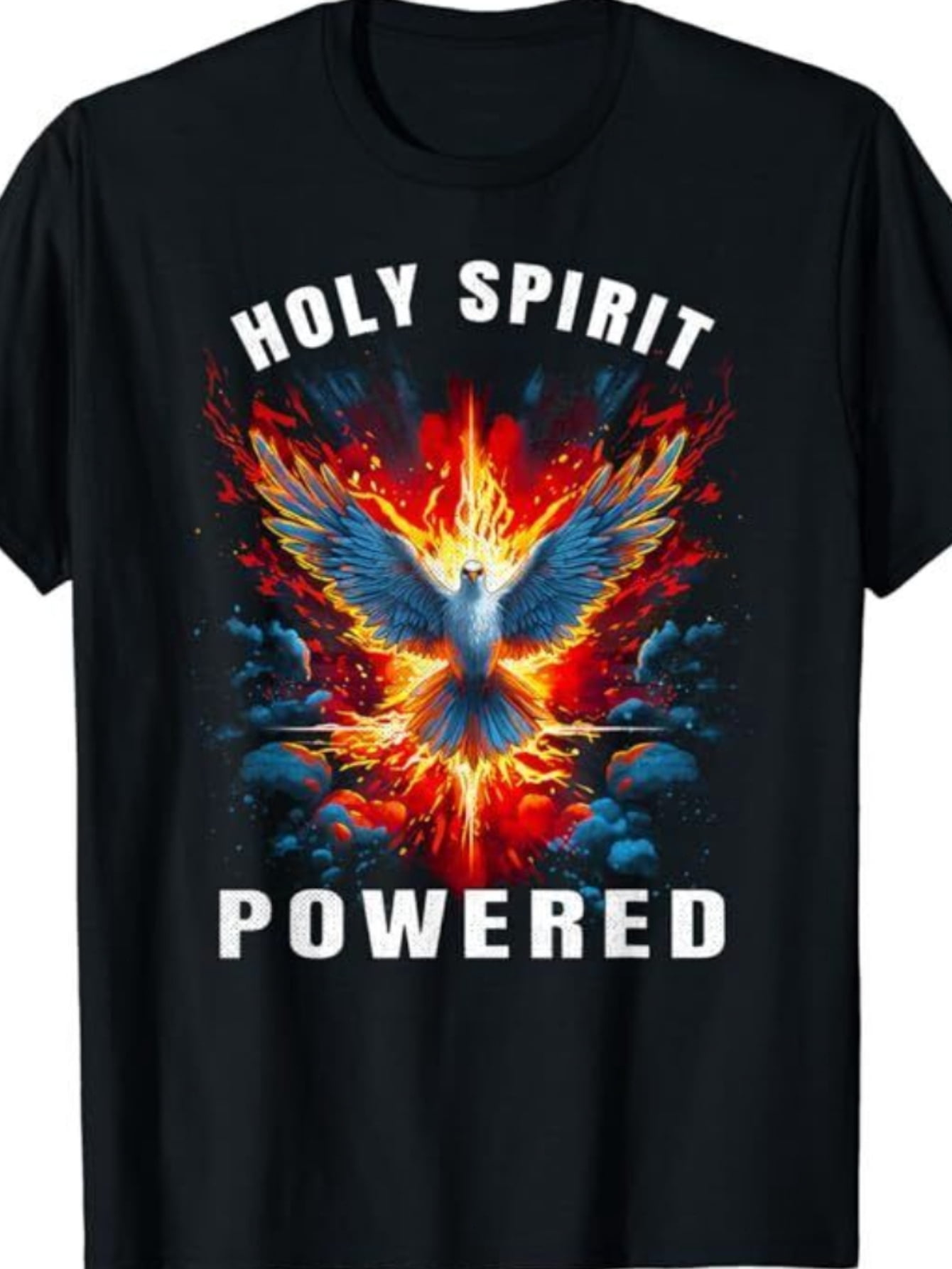 Holy Spirit Powered Dove & Fire Graphic Tee - Men's Cotton T-Shirt ...