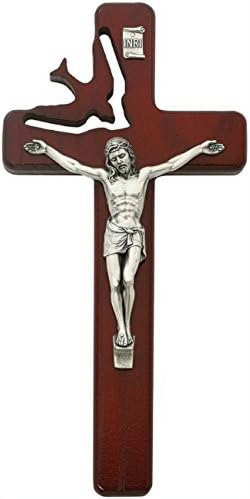 Holy Spirit Wood Crucifix Wall Cross With Silver Color Corpus 8 Inch ...