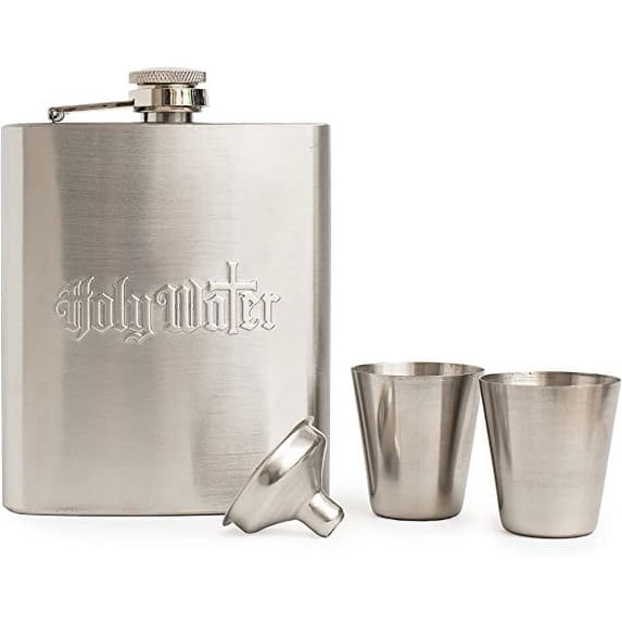 Holy Water Hip Flask Set with Shot Glasses and Funnel, Holds 6 oz ...