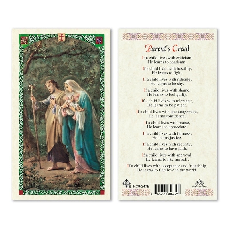 Holy family - Parents Creed Laminated Prayer Card 2-Sided Holy Cards ...