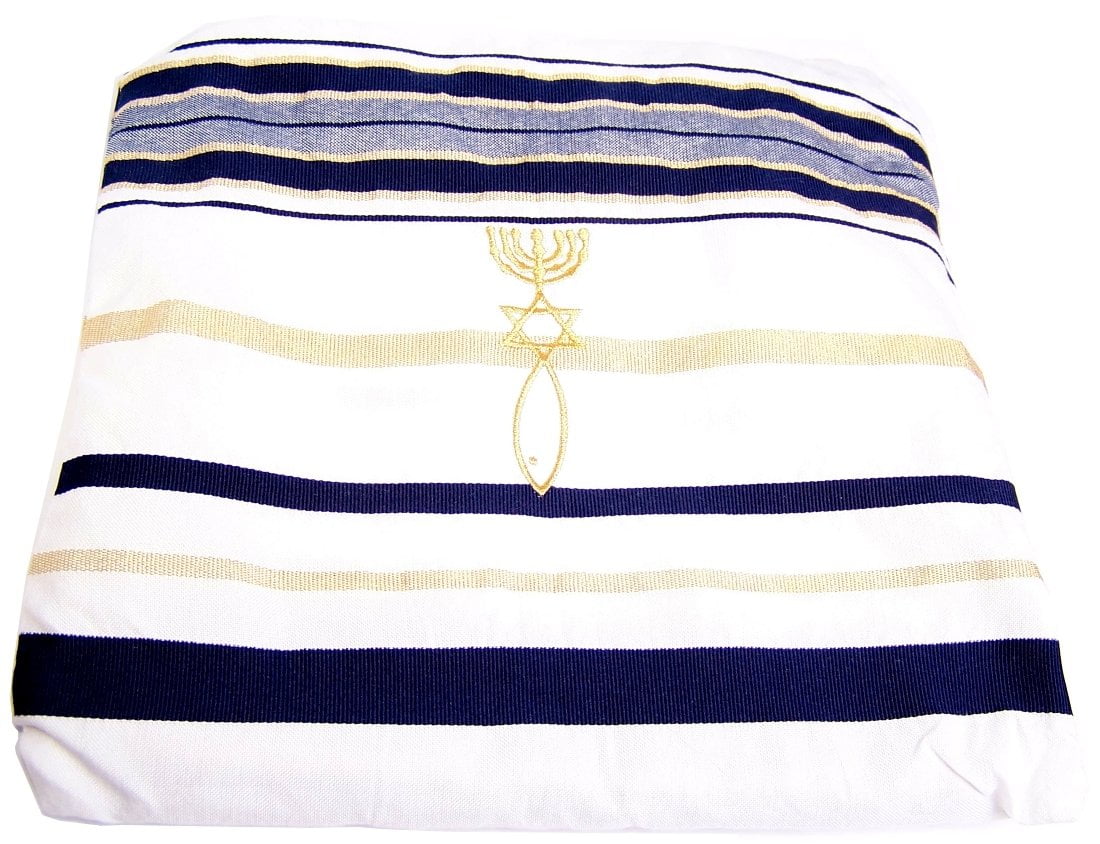 HolyLandMarket Mens Messianic Shawl/Tallit - The Messiah Tallit (Navy ...
