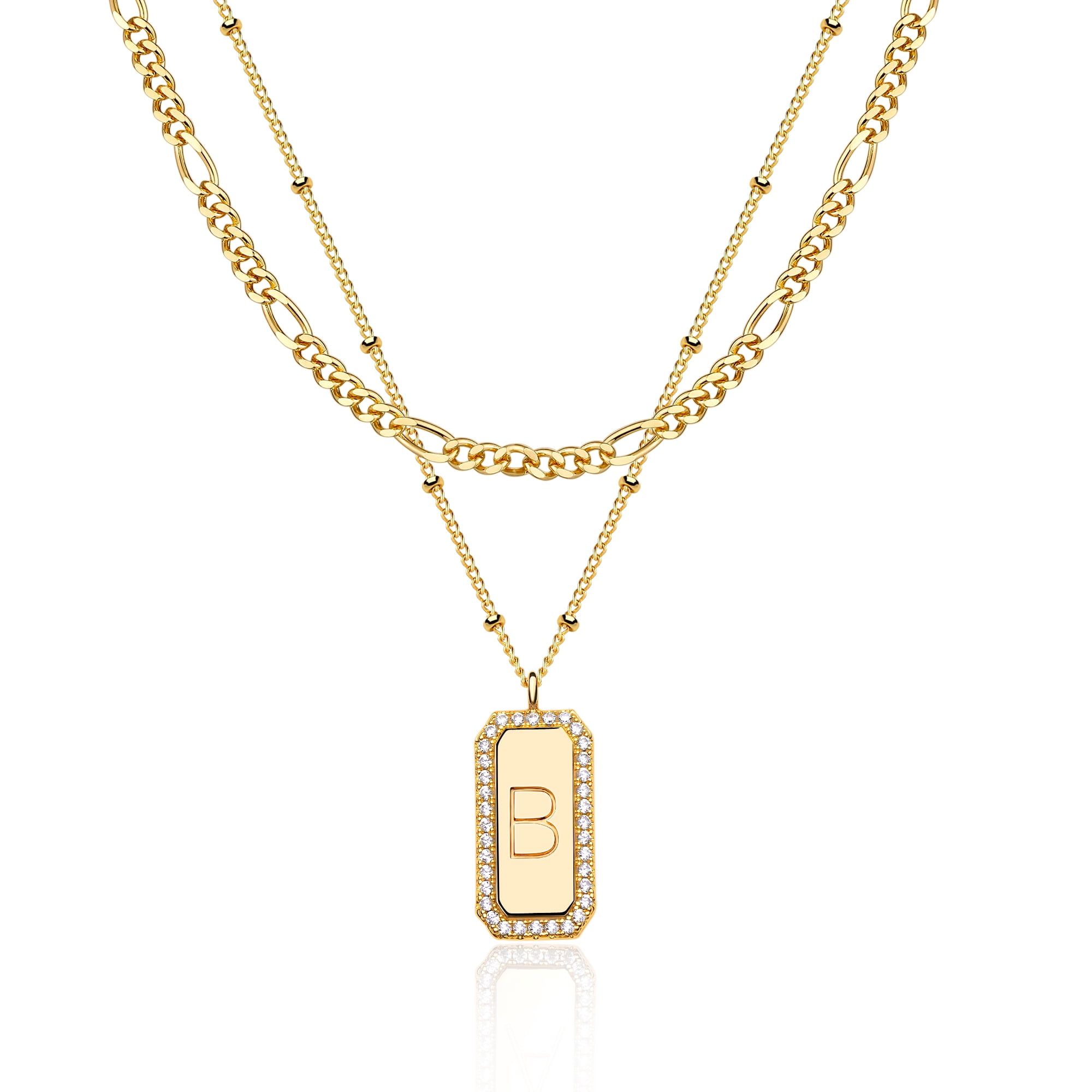 HolyMagic Gold Initial Necklace for Women 18K Figaro Chain Choke ...