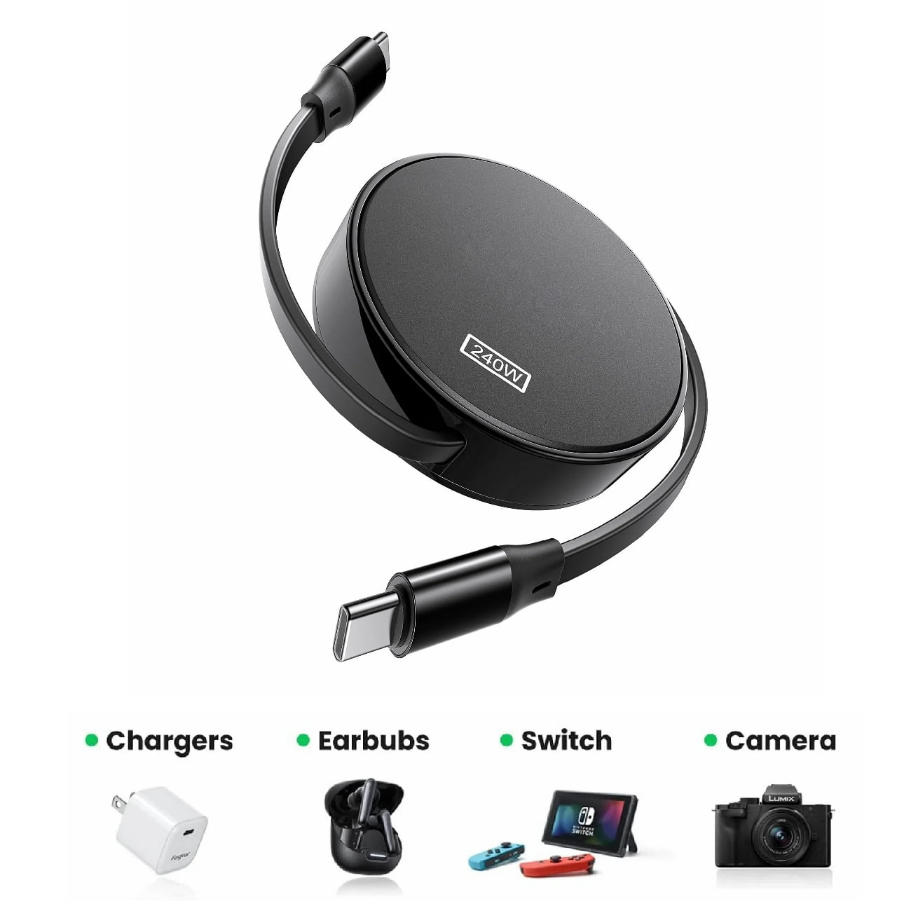 Holytech 240W USB C to USB C Cable 3.3ft Retractable 5A Fast Charging ...