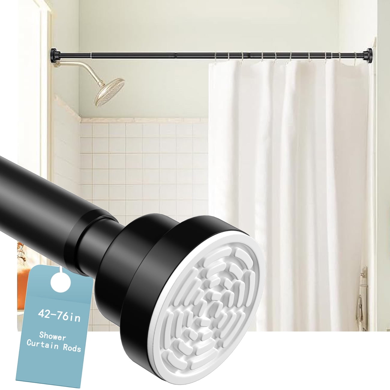 Holytech Shower Curtain Rod 42 To 76 Inch Tension Curtain Rod No ...