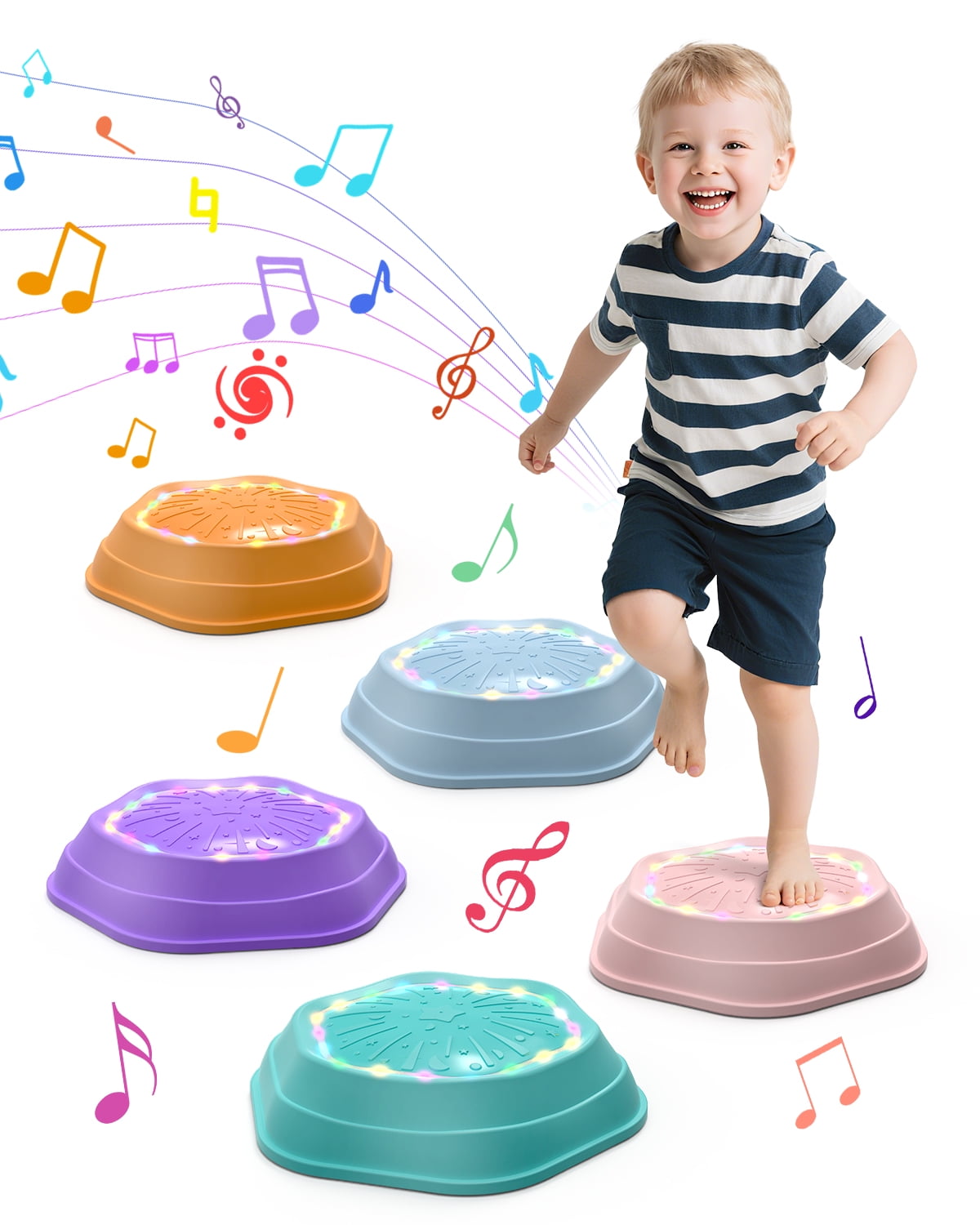 Holyton Light-Up Musical Stepping Stones for Kids, 5-Piece Set, Non ...