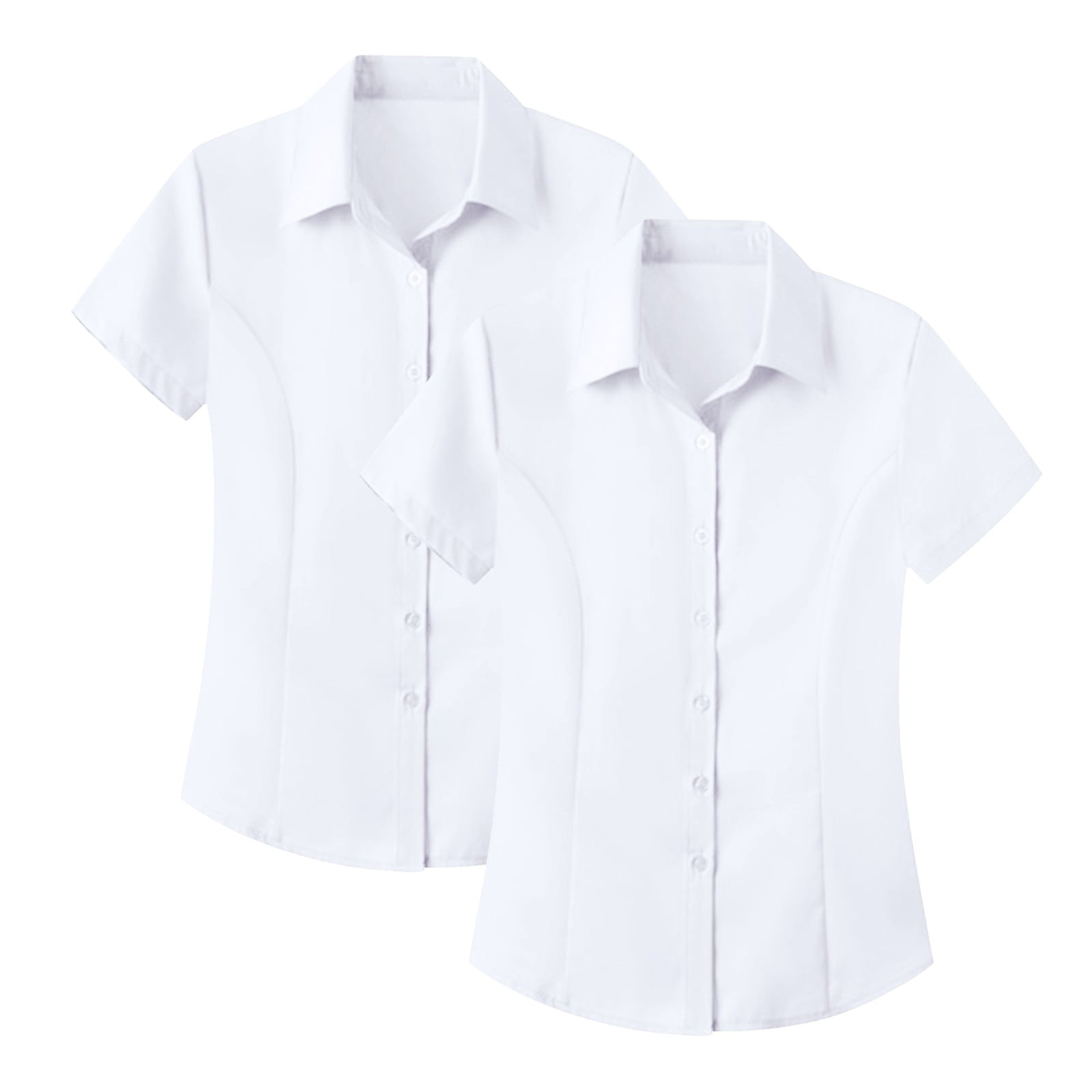 Holzkary 2Pc Women's Basic Button Up Shirt Short Sleeve Collared Shirts ...