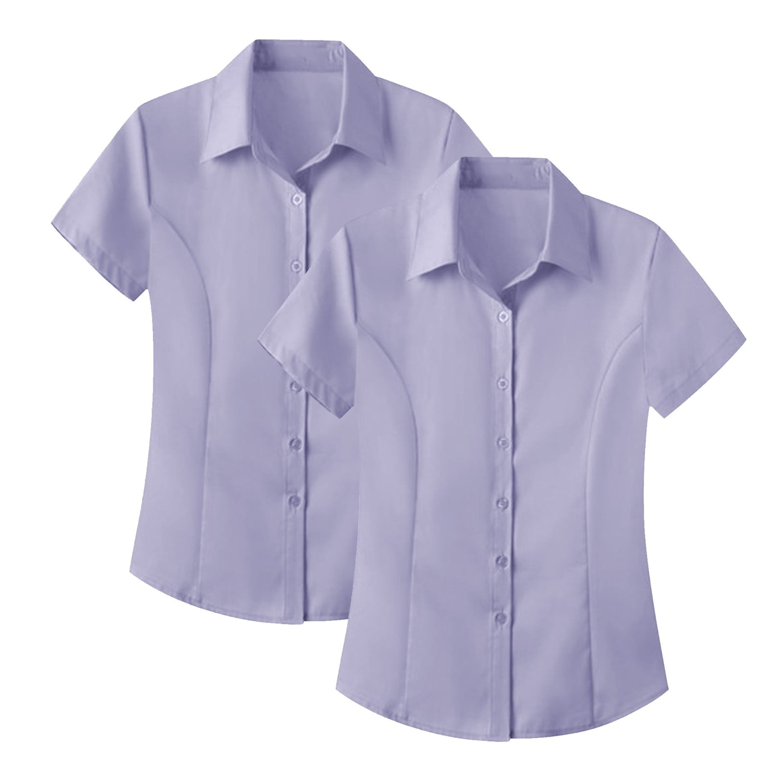 Holzkary 2Pc Women's Basic Button Up Shirt Short Sleeve Collared Shirts ...
