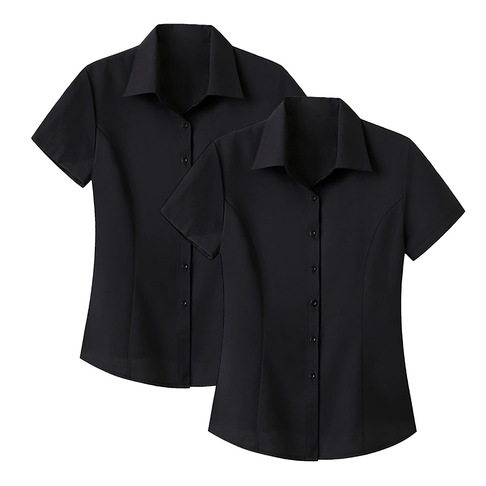 Holzkary 2Pc Women's Basic Button Up Shirt Short Sleeve Collared Shirts ...
