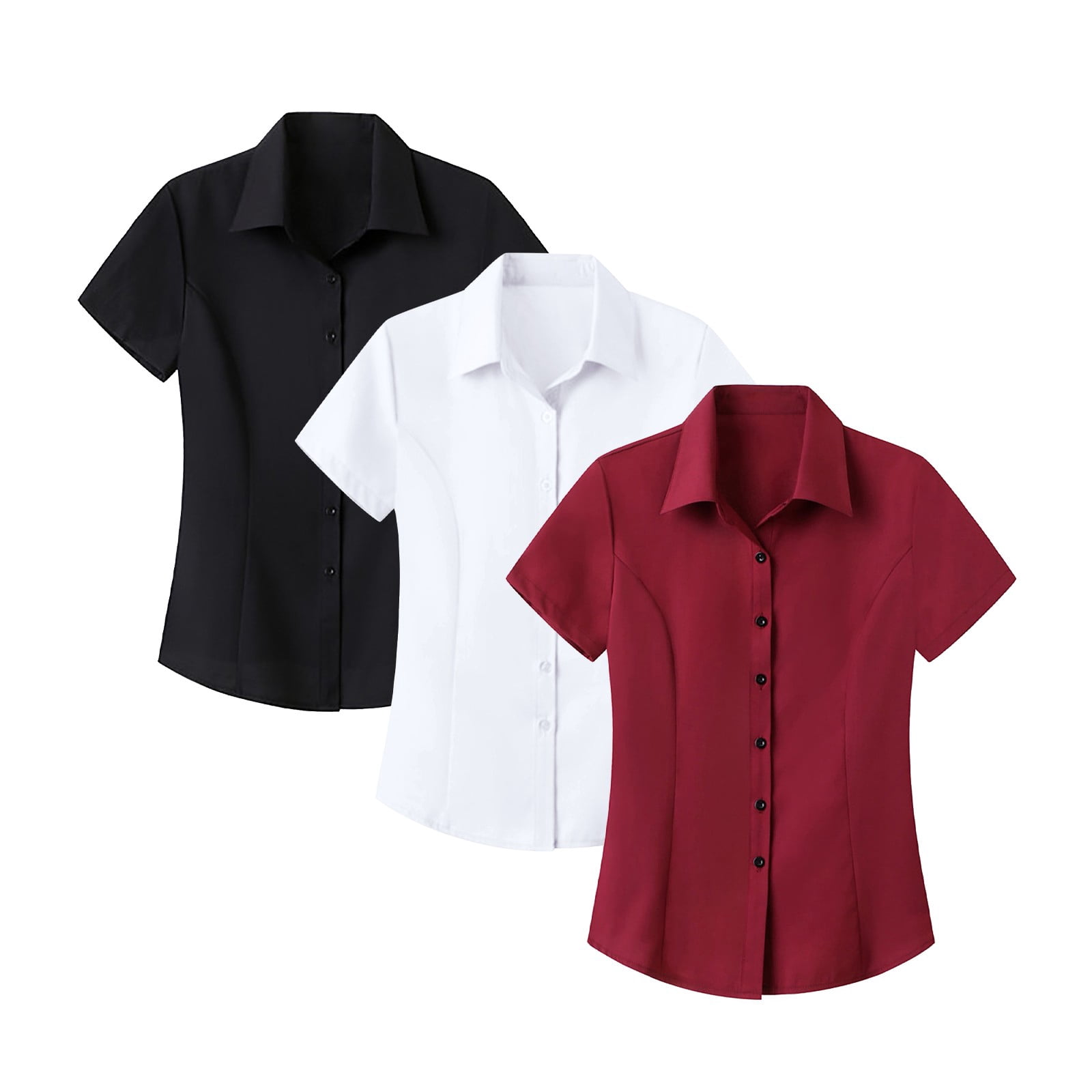Holzkary 3Pc Short Sleeve Button Dress Shirts for Women Interview ...