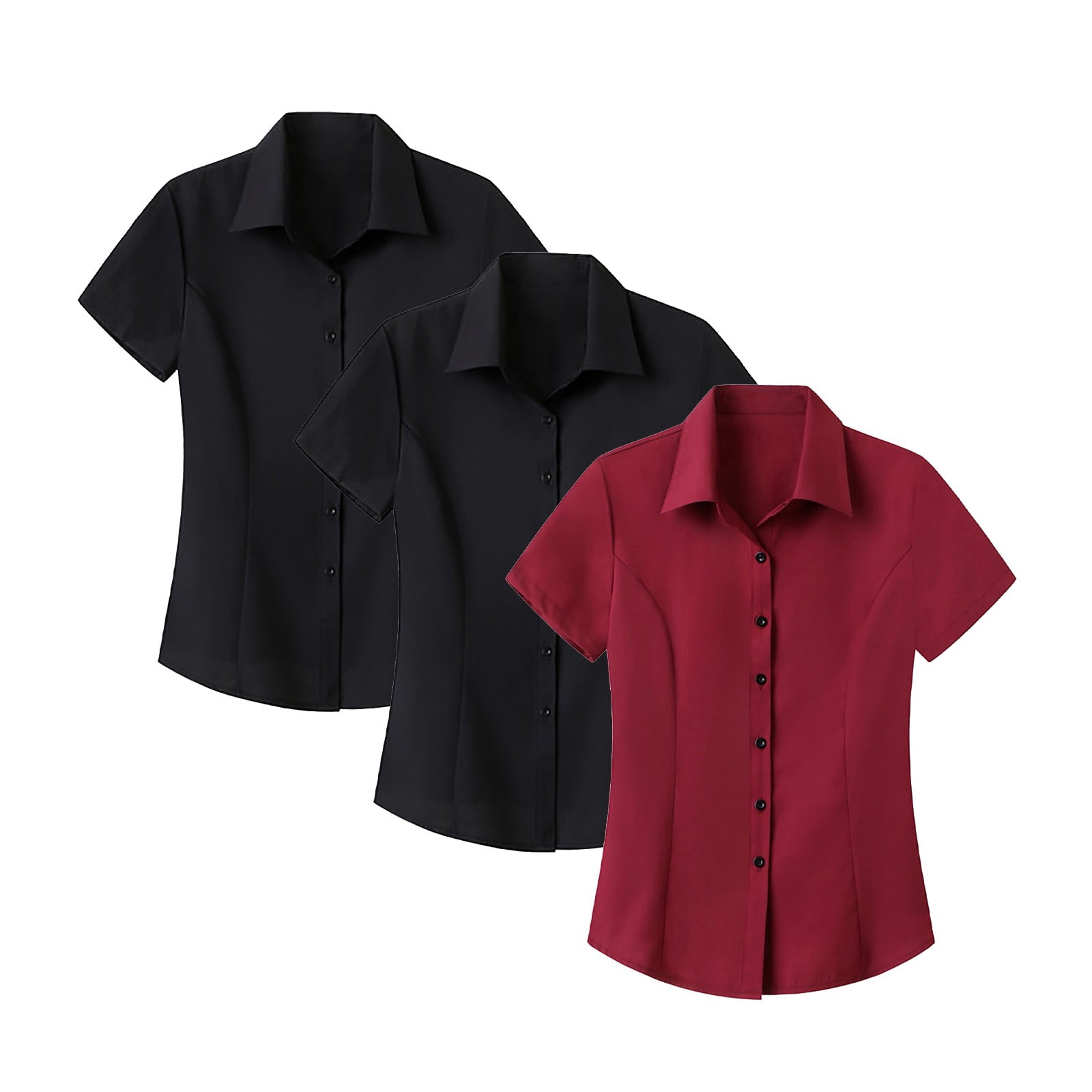 Holzkary 3Pc Short Sleeve Button Dress Shirts for Women Interview ...