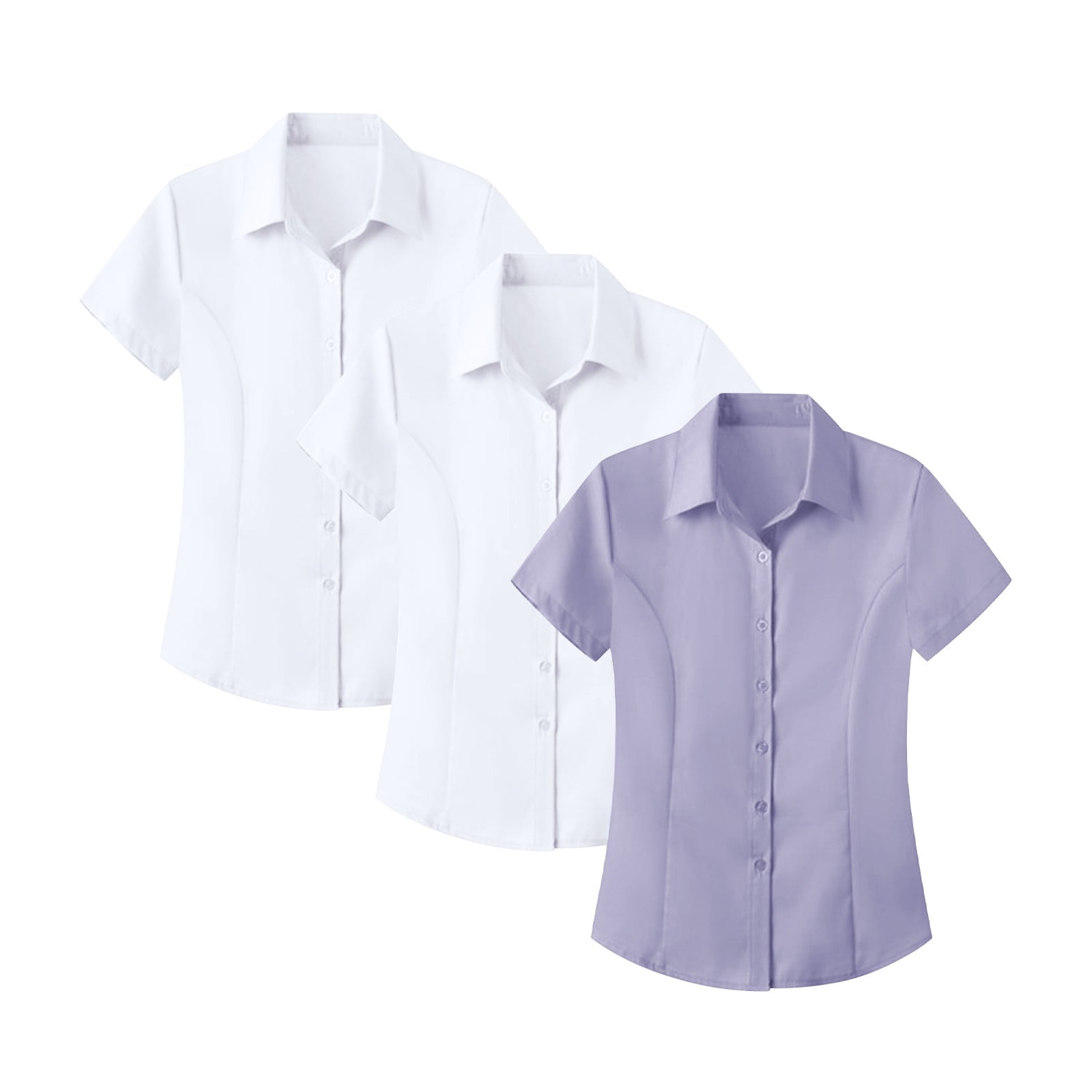 Holzkary 3Pc Women's Basic Button Up Shirt Wrinkle Free Formal Short ...