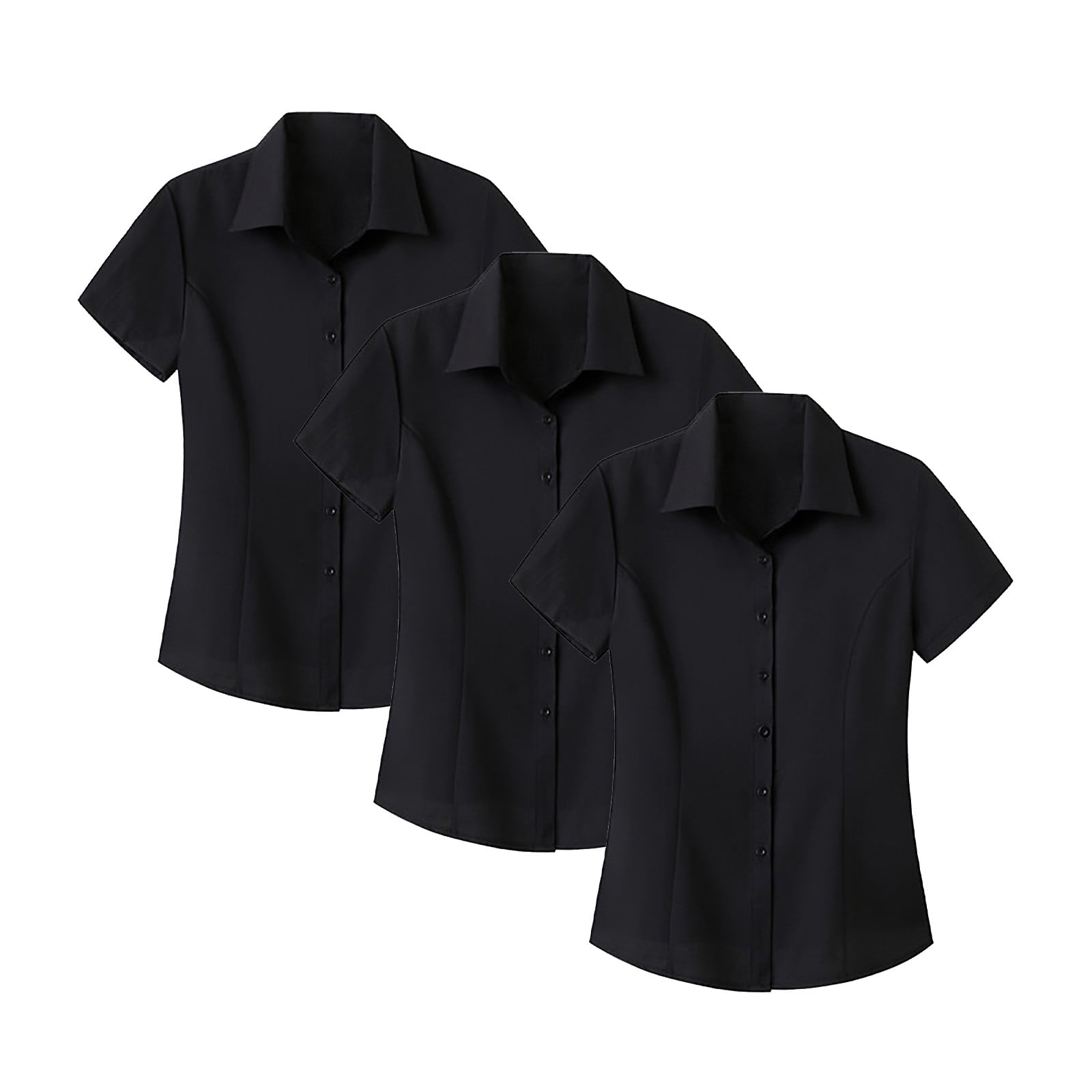 Holzkary 3Pc Women's Basic Button Up Shirt Wrinkle Free Formal Short ...