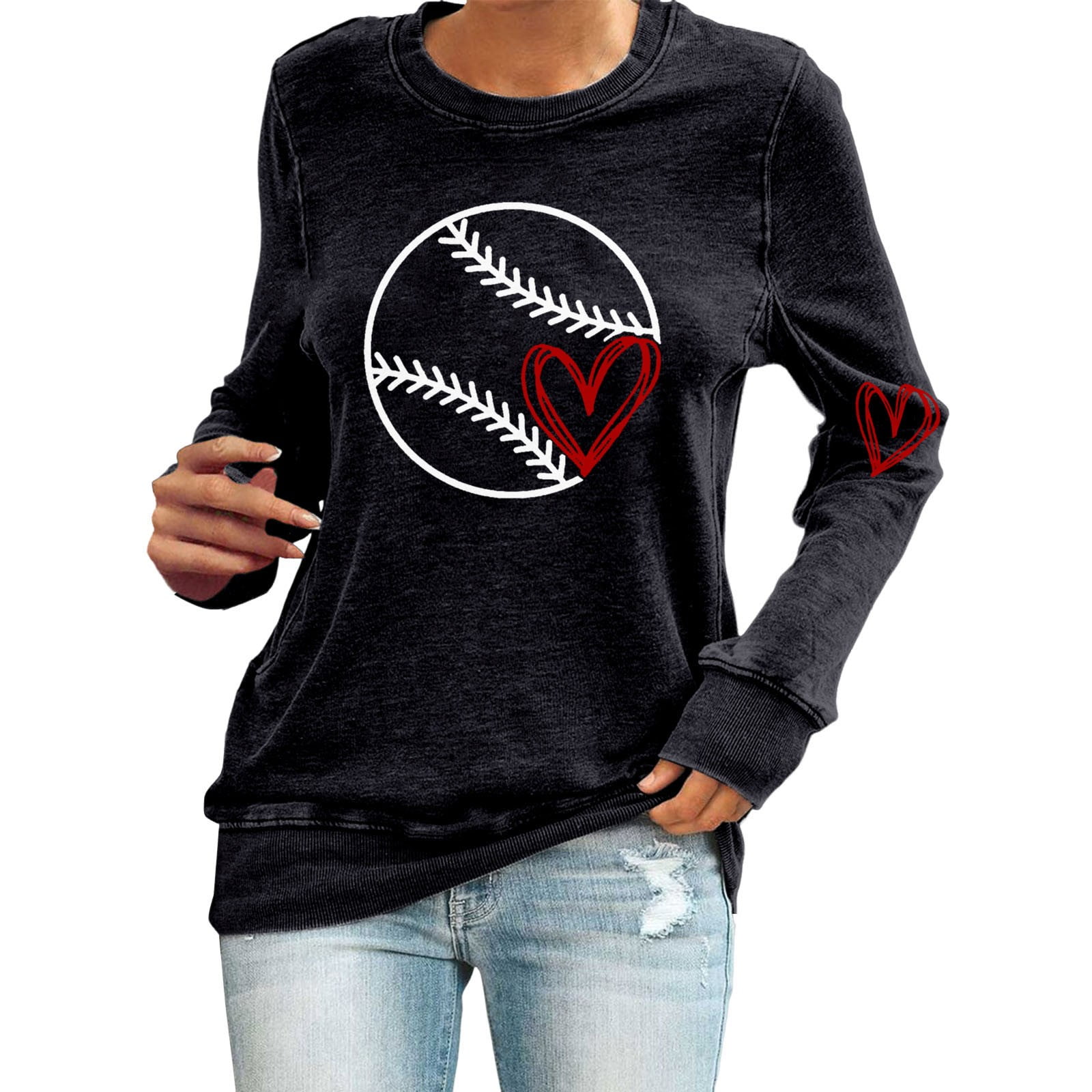 Holzkary Baseball Sweatshirt Women Spring Baseball Print Loose Casual ...