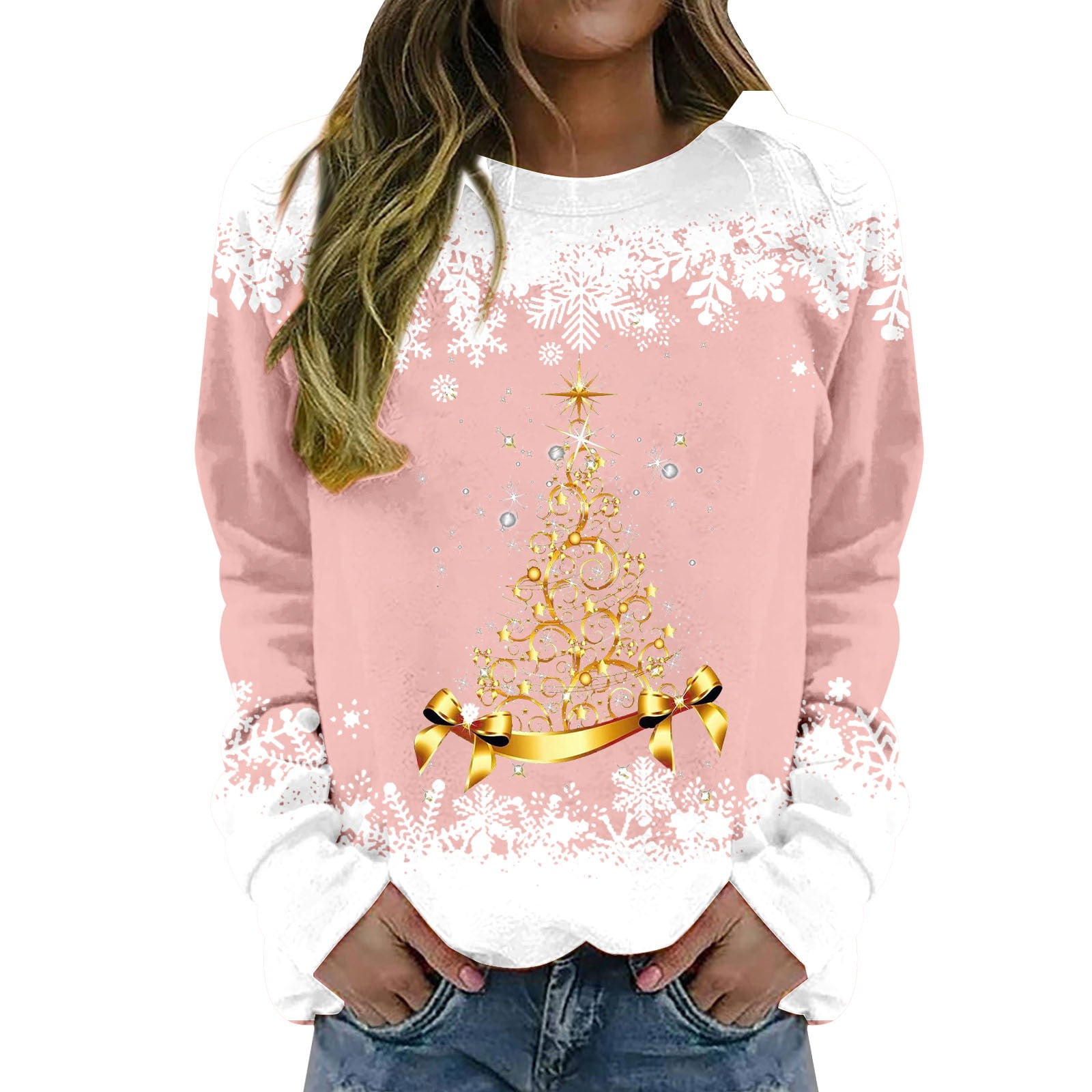 Holzkary Christmas Sweatshirt for Women Crewneck Loose Christmas Tree ...